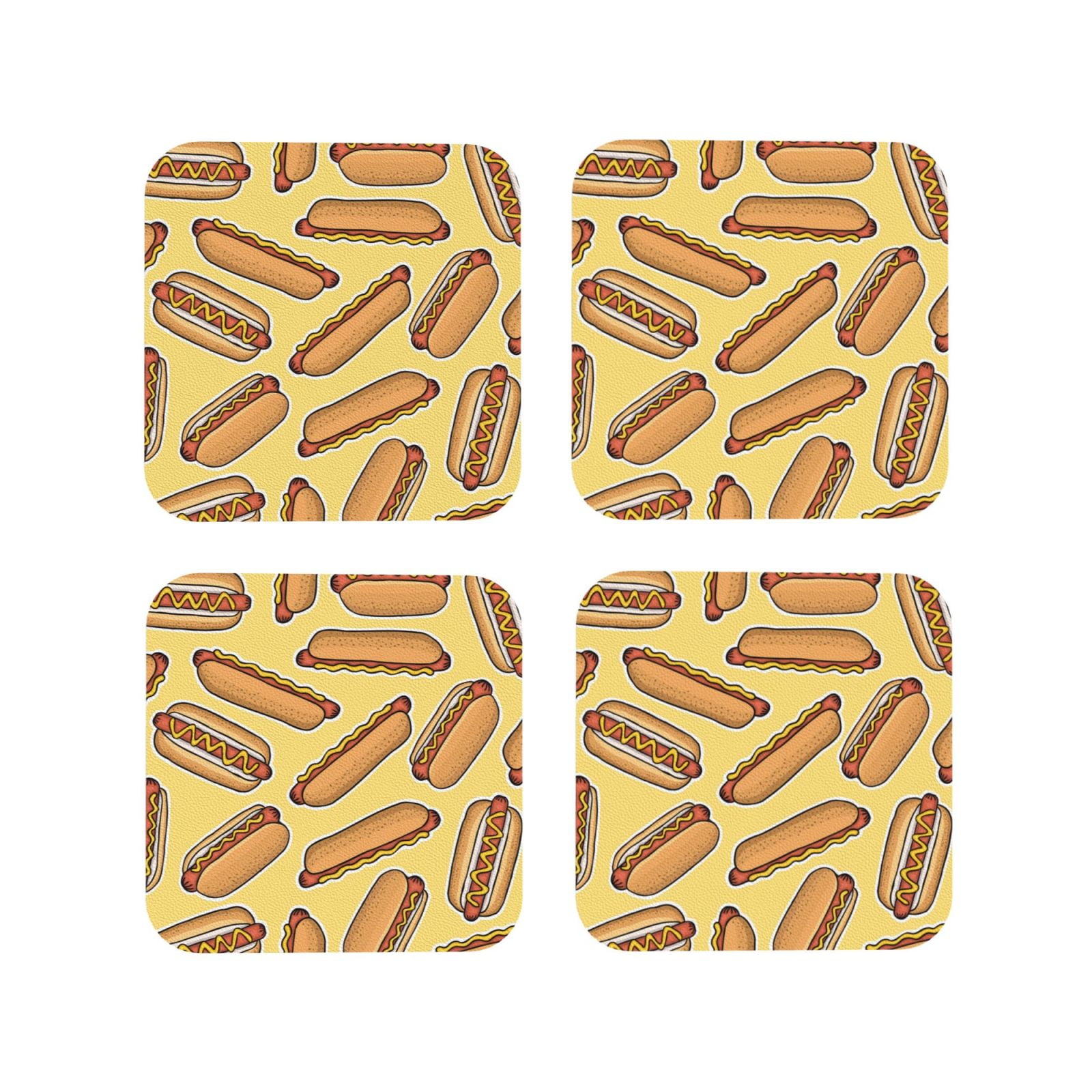 Drink Coasters, Hot Dogs -PVC Leather Coasters Sets of 4 for Tabletop ...