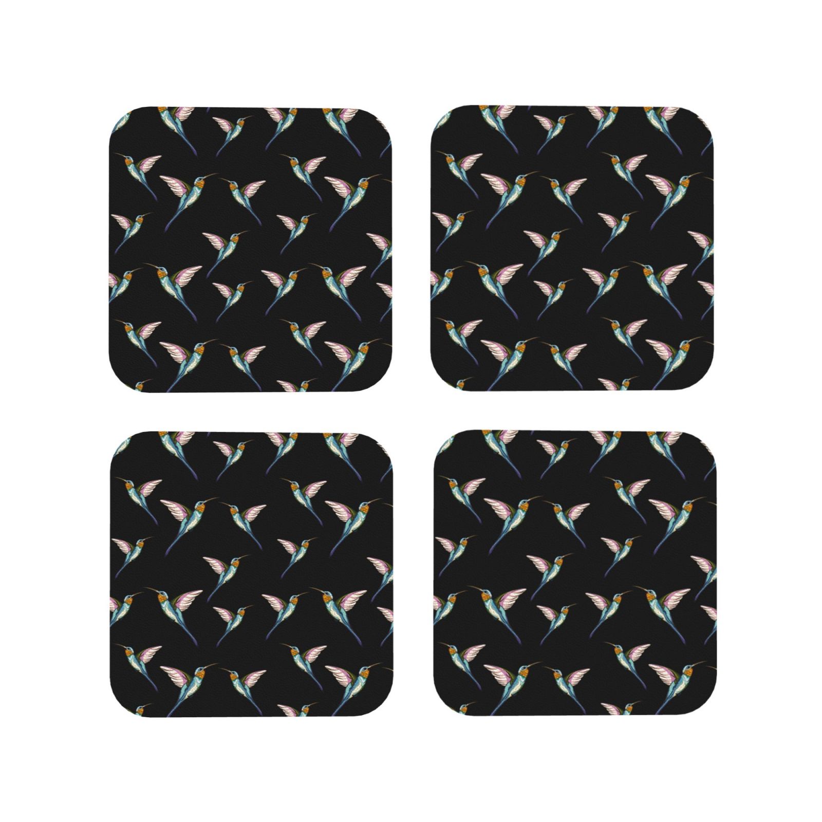 Drink Coasters, Hummingbird Print Black -PVC Leather Coasters Sets of 4 ...