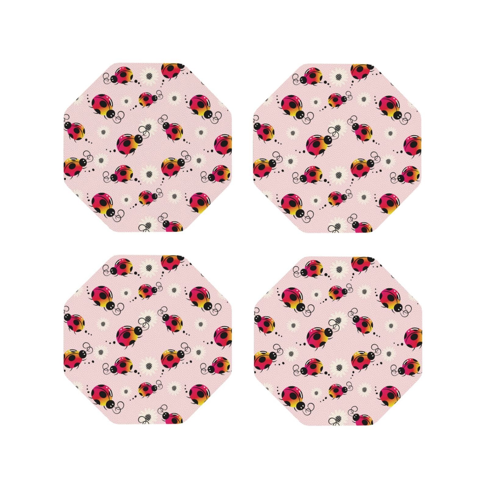 Drink Coasters, Ladybug cute -PVC Leather Coasters Sets of 4 for ...