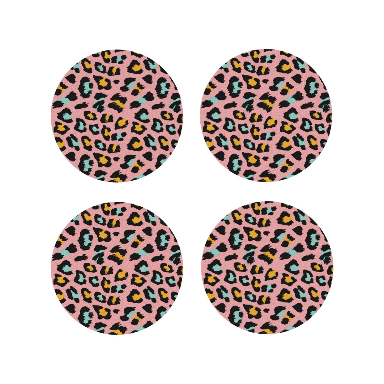Drink Coasters, Leopard print B -PVC Leather Coasters Sets of 4 for ...