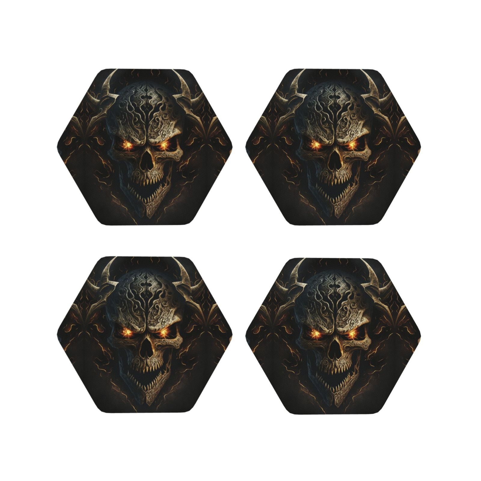 Drink Coasters, Metal Evil Skull -PVC Leather Coasters Sets of 4 for ...