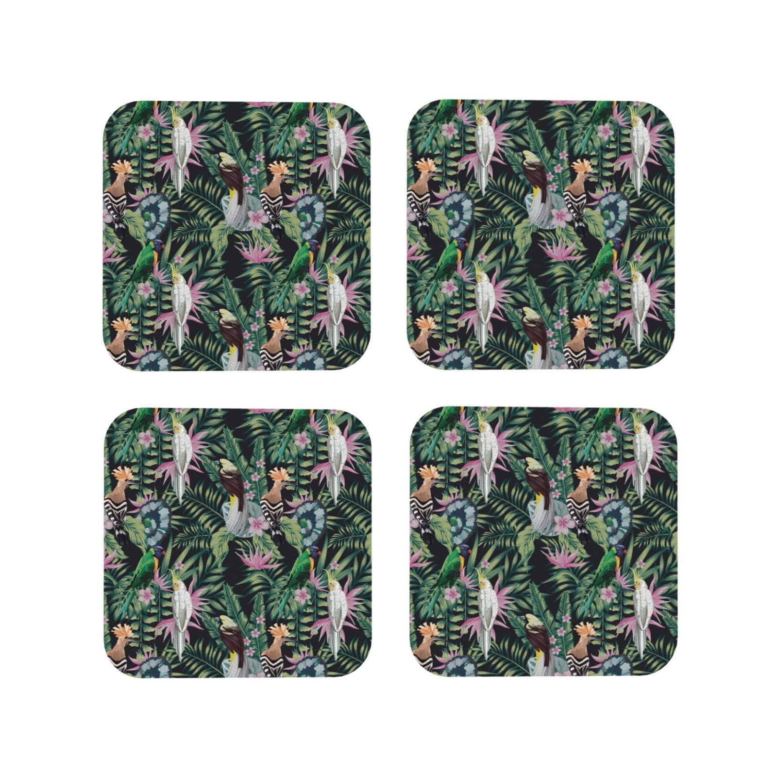 Drink Coasters, Modern Cute Parrot Plant -PVC Leather Coasters Sets of ...