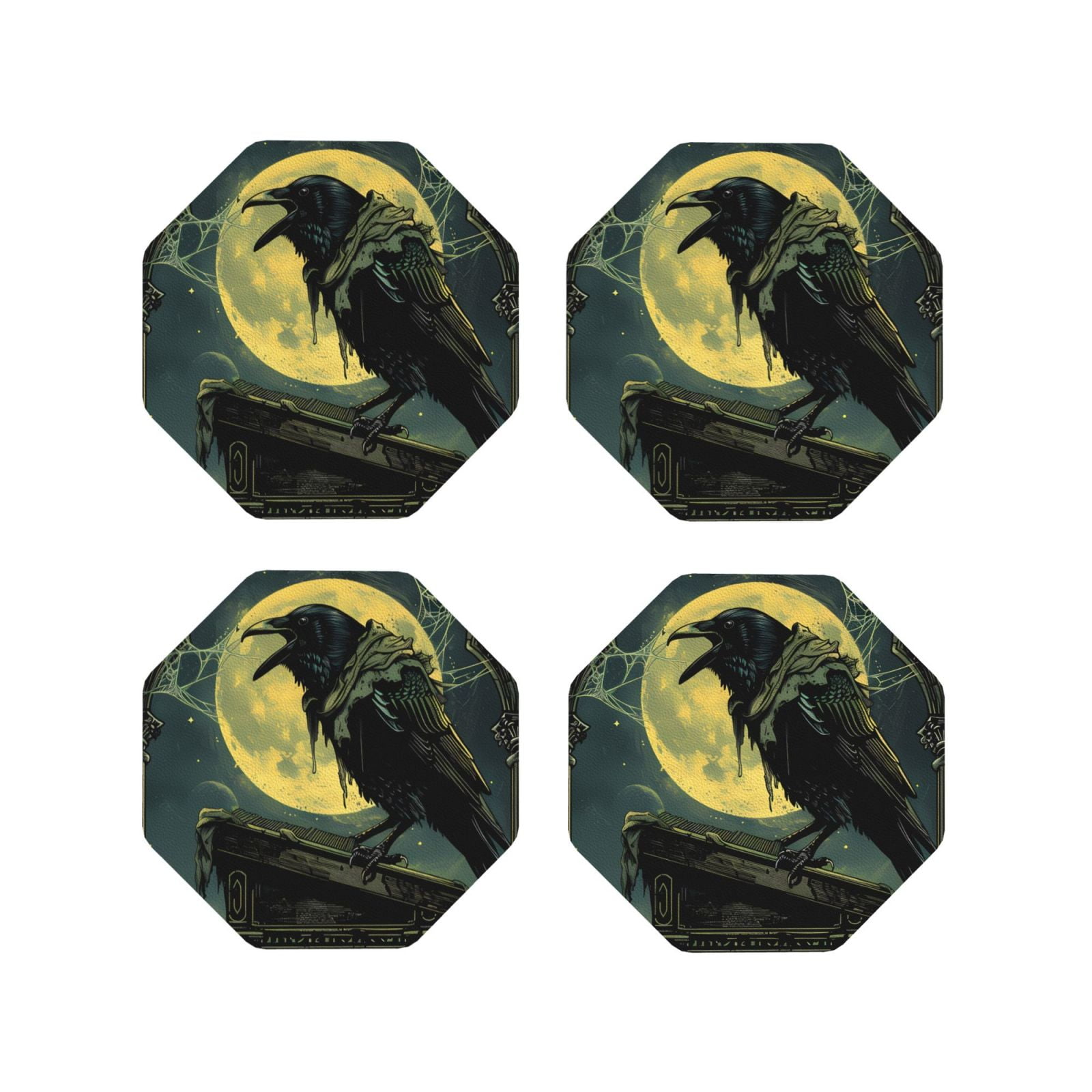 Drink Coasters, MoonNight Sky Crow -PVC Leather Coasters Sets of 4 for ...