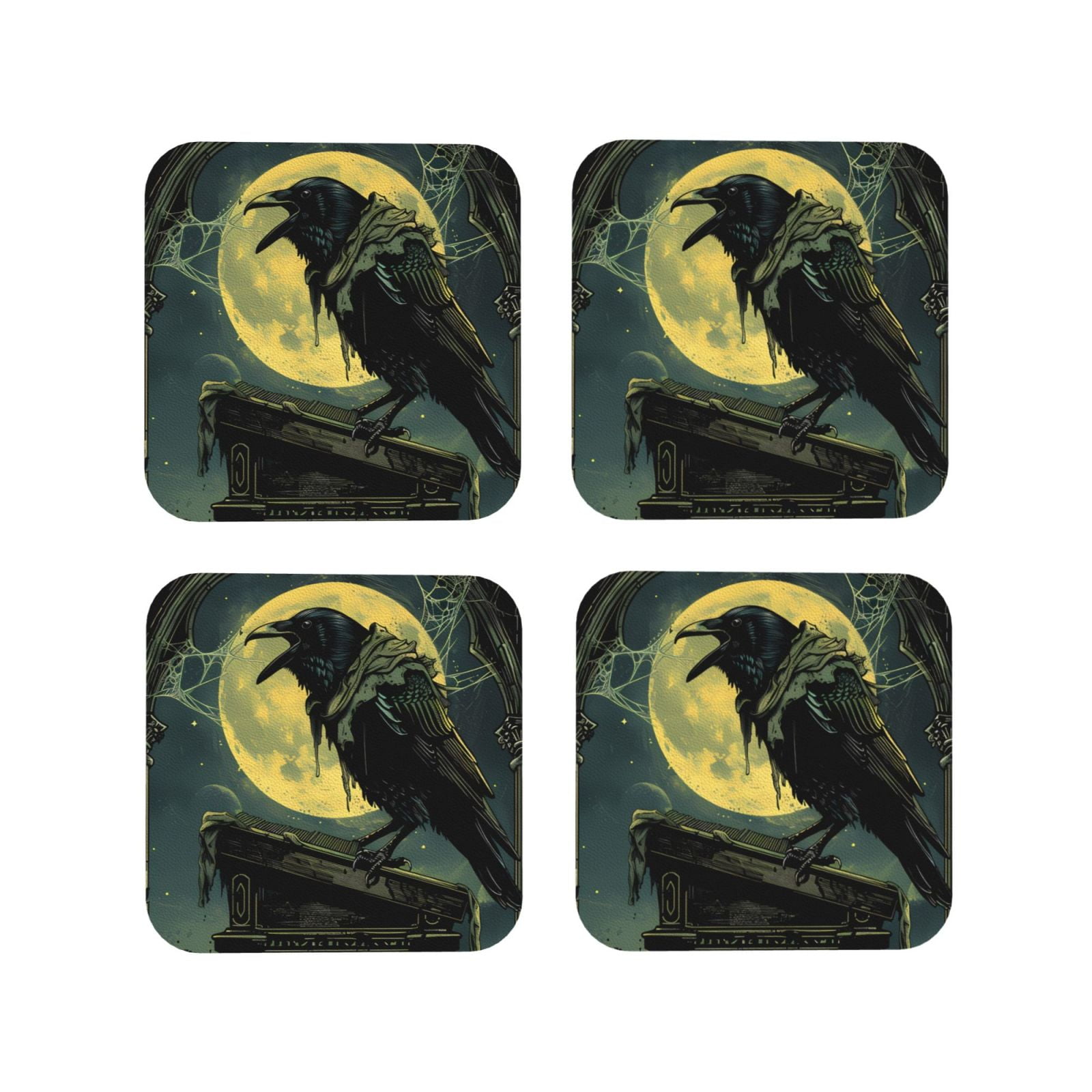 Drink Coasters, MoonNight Sky Crow -PVC Leather Coasters Sets of 4 for ...