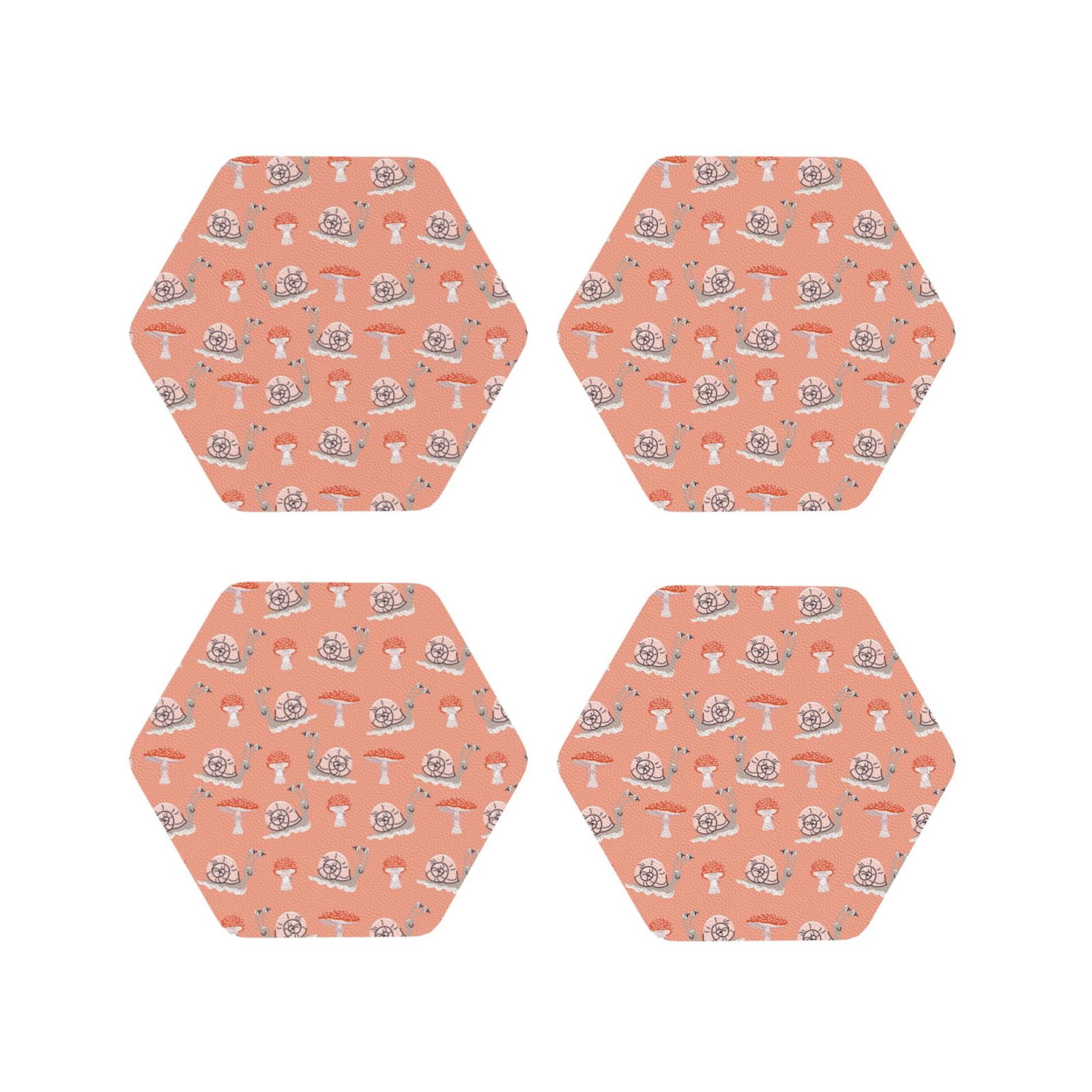 Drink Coasters, Mushroom Snails -PVC Leather Coasters Sets of 4 for ...