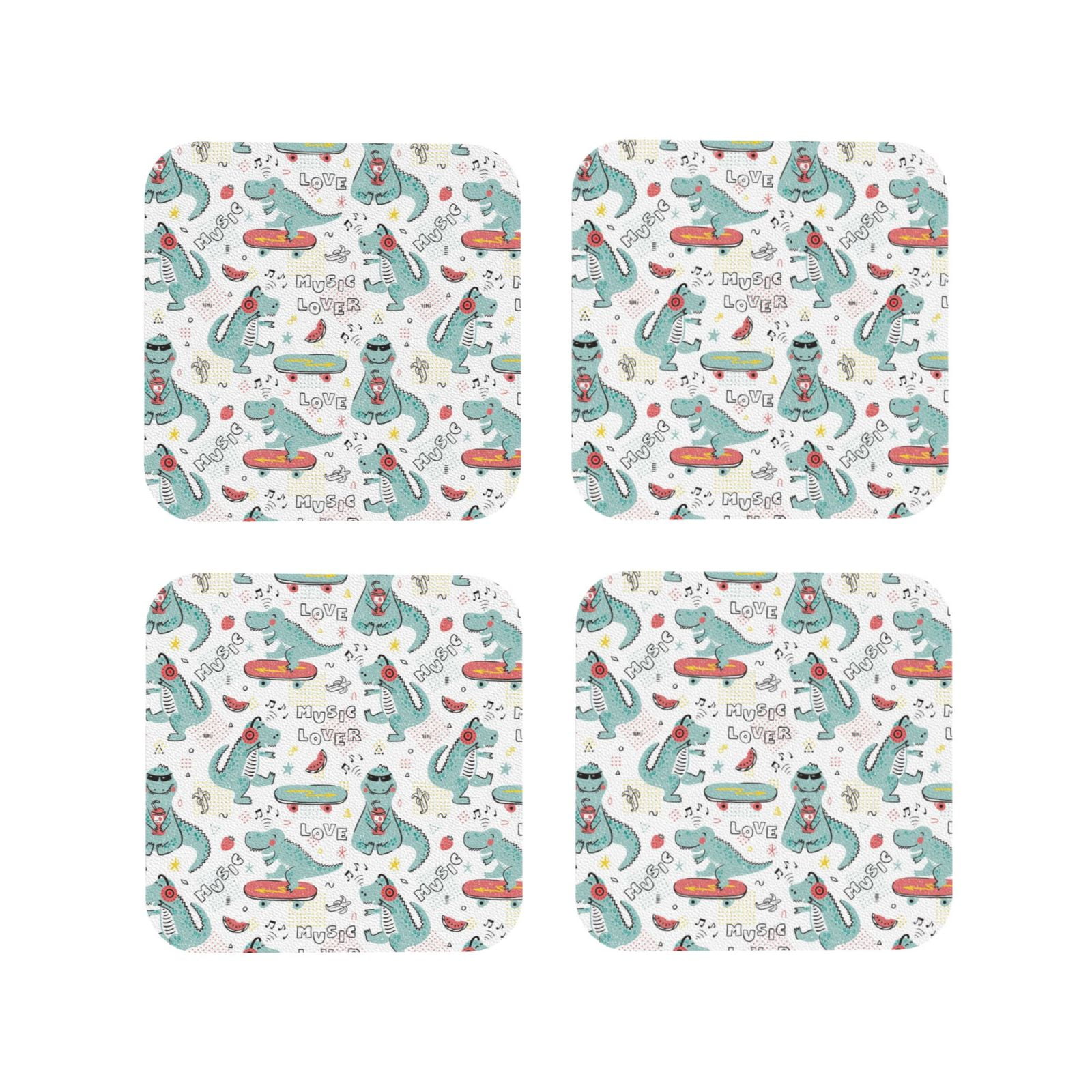 Drink Coasters, Music Lover Dinosaur -PVC Leather Coasters Sets of 4 ...
