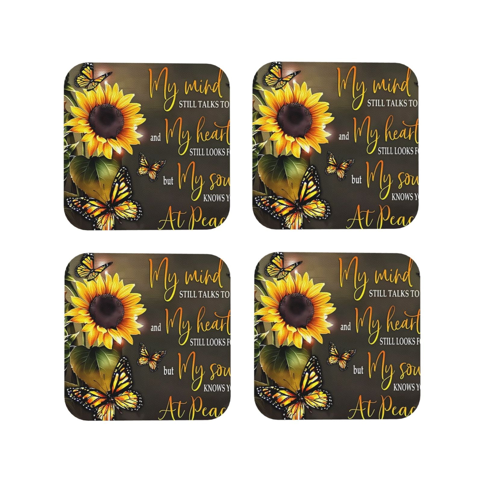 Drink Coasters, My Mind Sunflower -PVC Leather Coasters Sets of 4 for ...