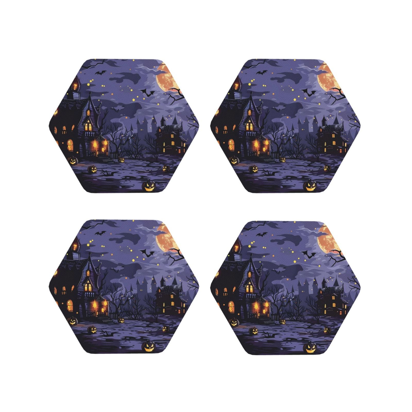 Drink Coasters, Mystery House Halloween Night -PVC Leather Coasters ...