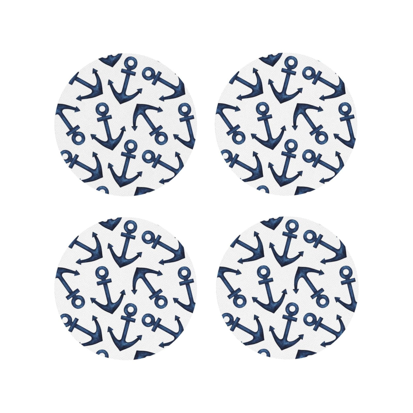 Drink Coasters, Navy Blue Anchor -PVC Leather Coasters Sets of 4 for ...