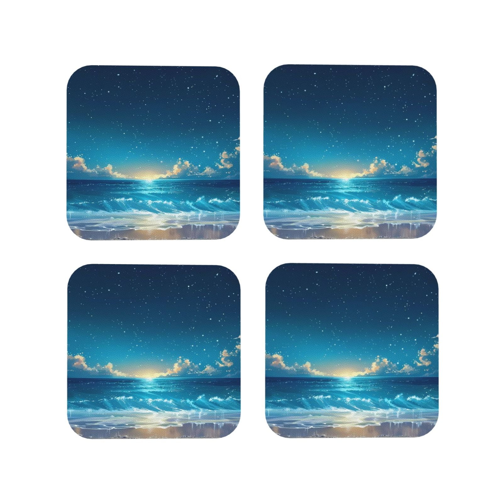 Drink Coasters, Night Sky Beach Scene -PVC Leather Coasters Sets of 4 ...