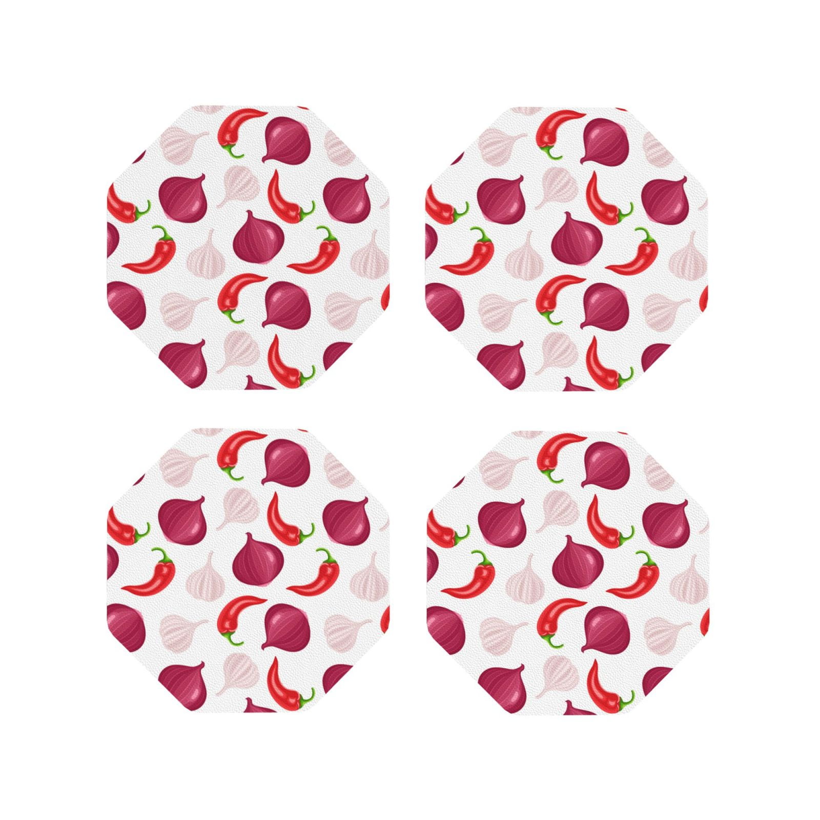 Drink Coasters, Onion red chili -PVC Leather Coasters Sets of 4 for ...