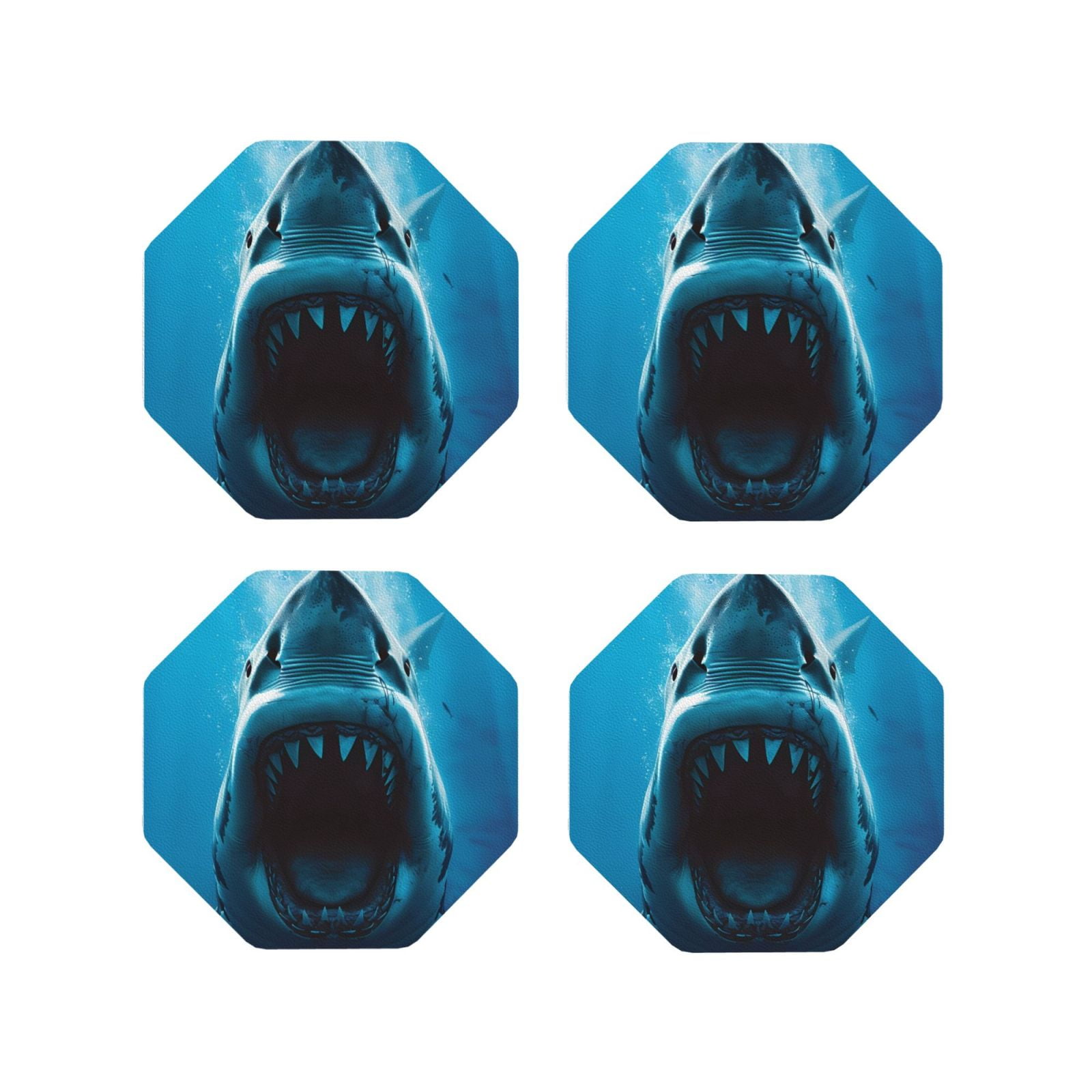 Drink Coasters, Open-Mouthed Shark -PVC Leather Coasters Sets of 4 for ...