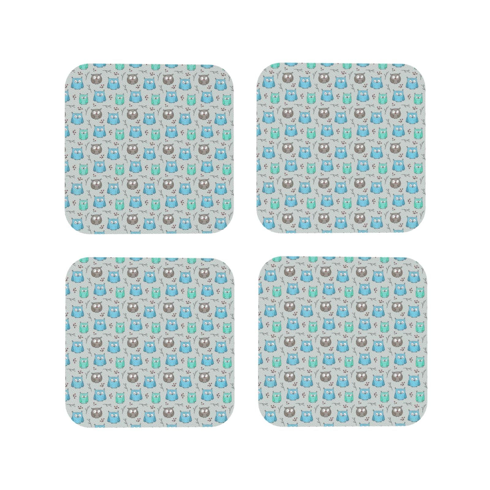 Drink Coasters, Owl -PVC Leather Coasters Sets of 4 for Tabletop ...