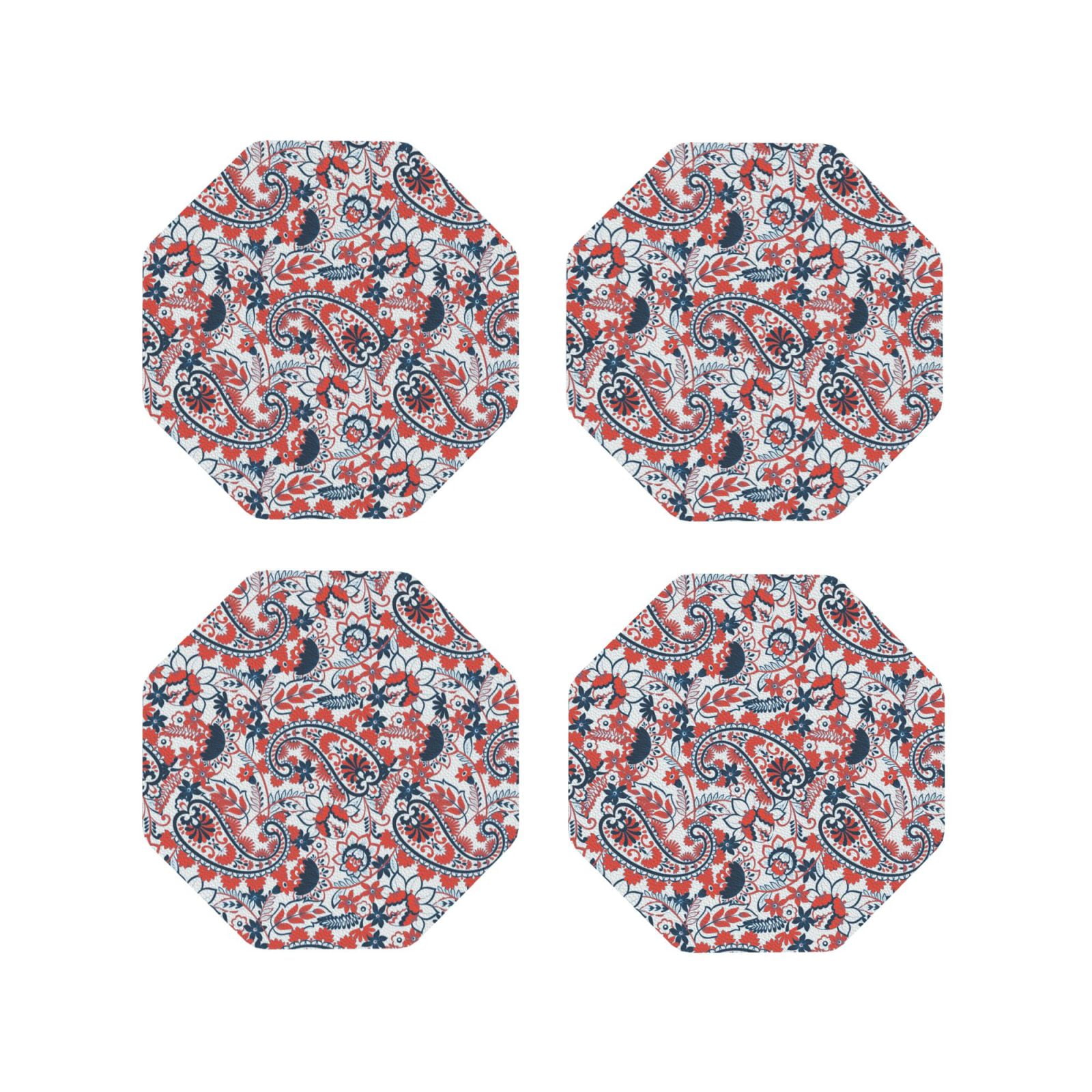 Drink Coasters, Paisley design red -PVC Leather Coasters Sets of 4 for ...
