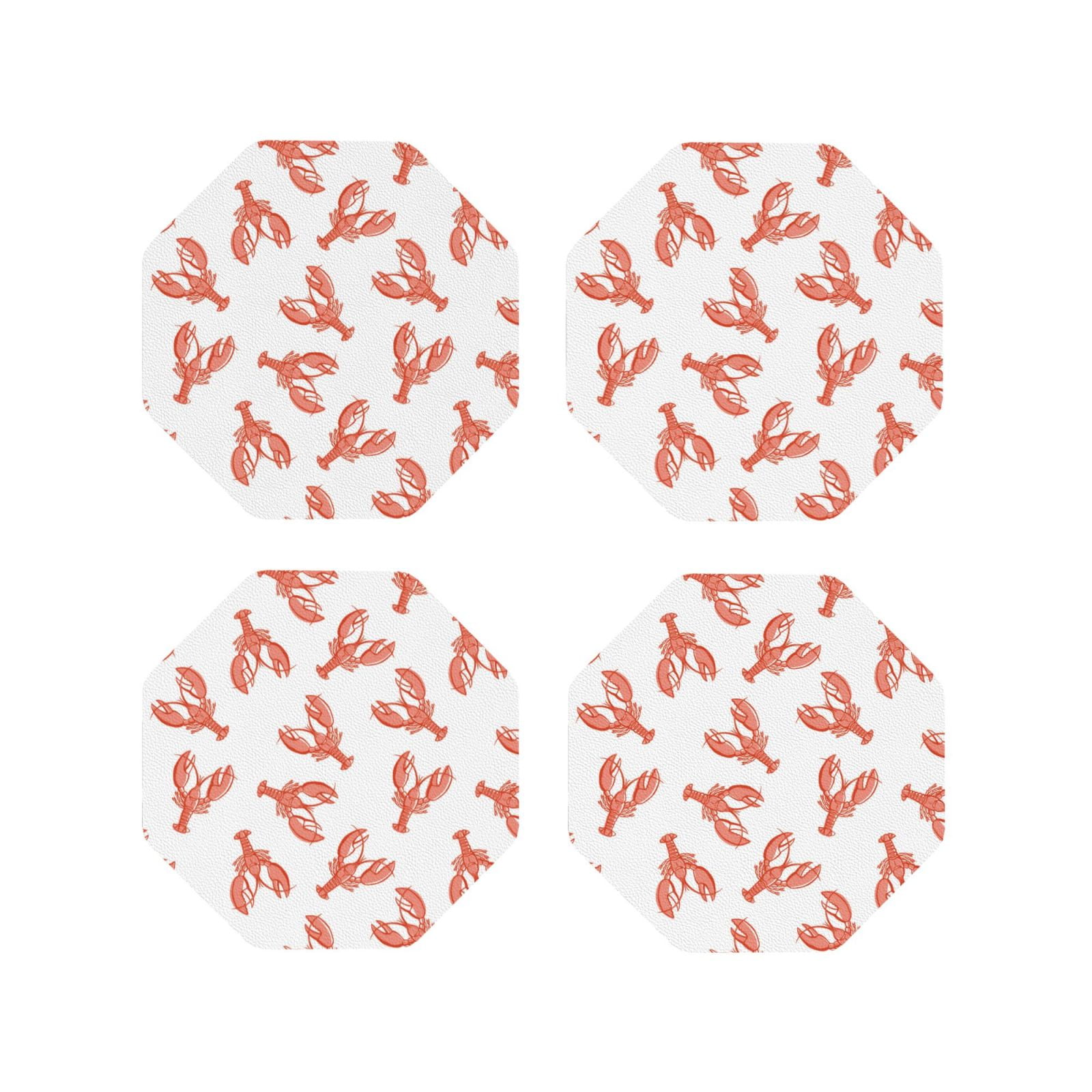 Drink Coasters, Pale Red Lobster Print -PVC Leather Coasters Sets of 4 ...