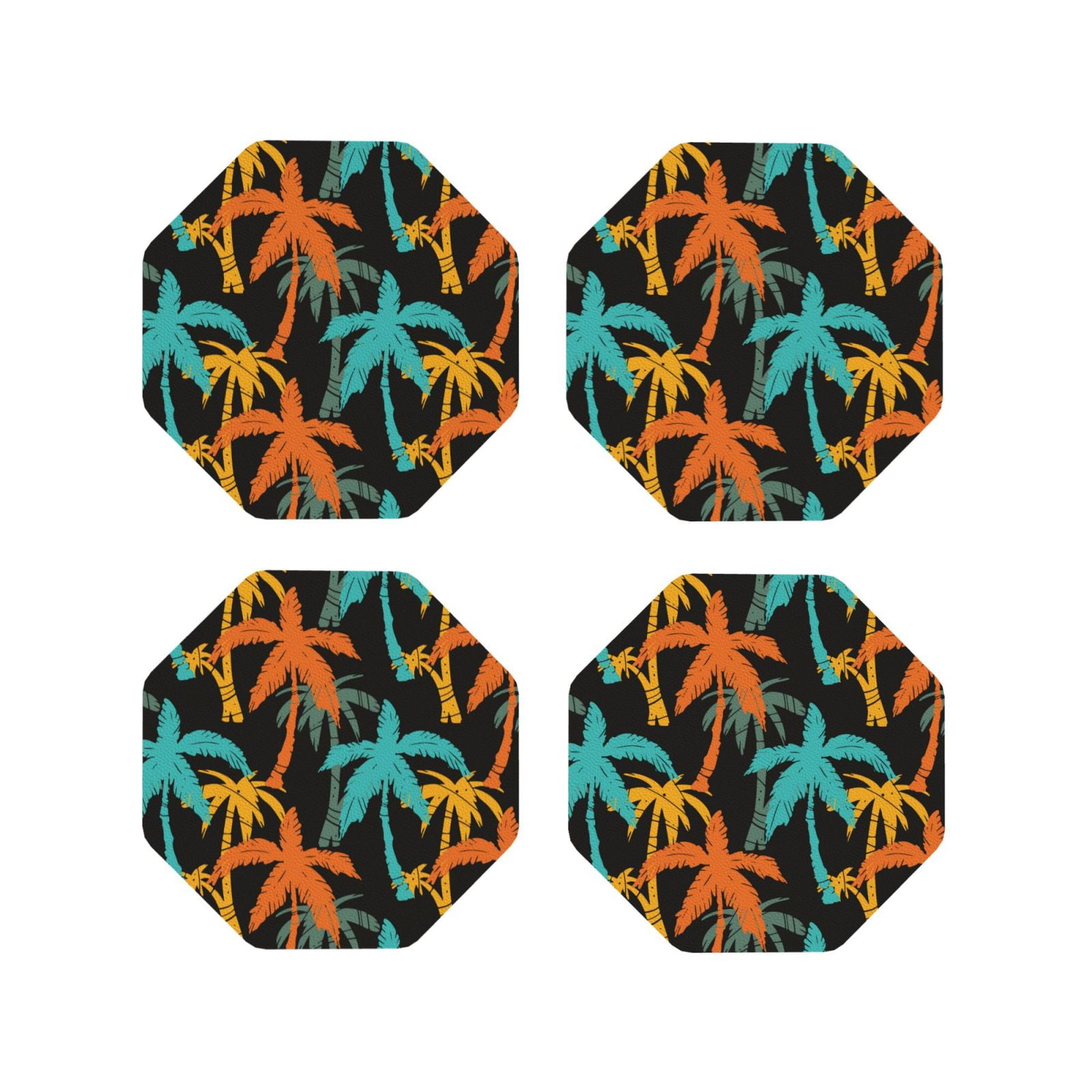 Drink Coasters, Palm Trees -PVC Leather Coasters Sets of 4 for Tabletop ...