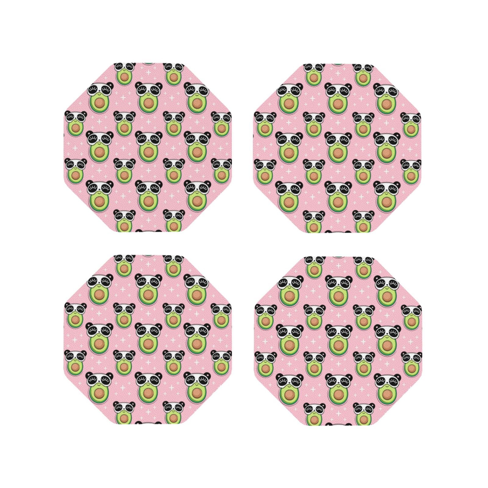 Drink Coasters, Panda Avocado -PVC Leather Coasters Sets of 4 for ...