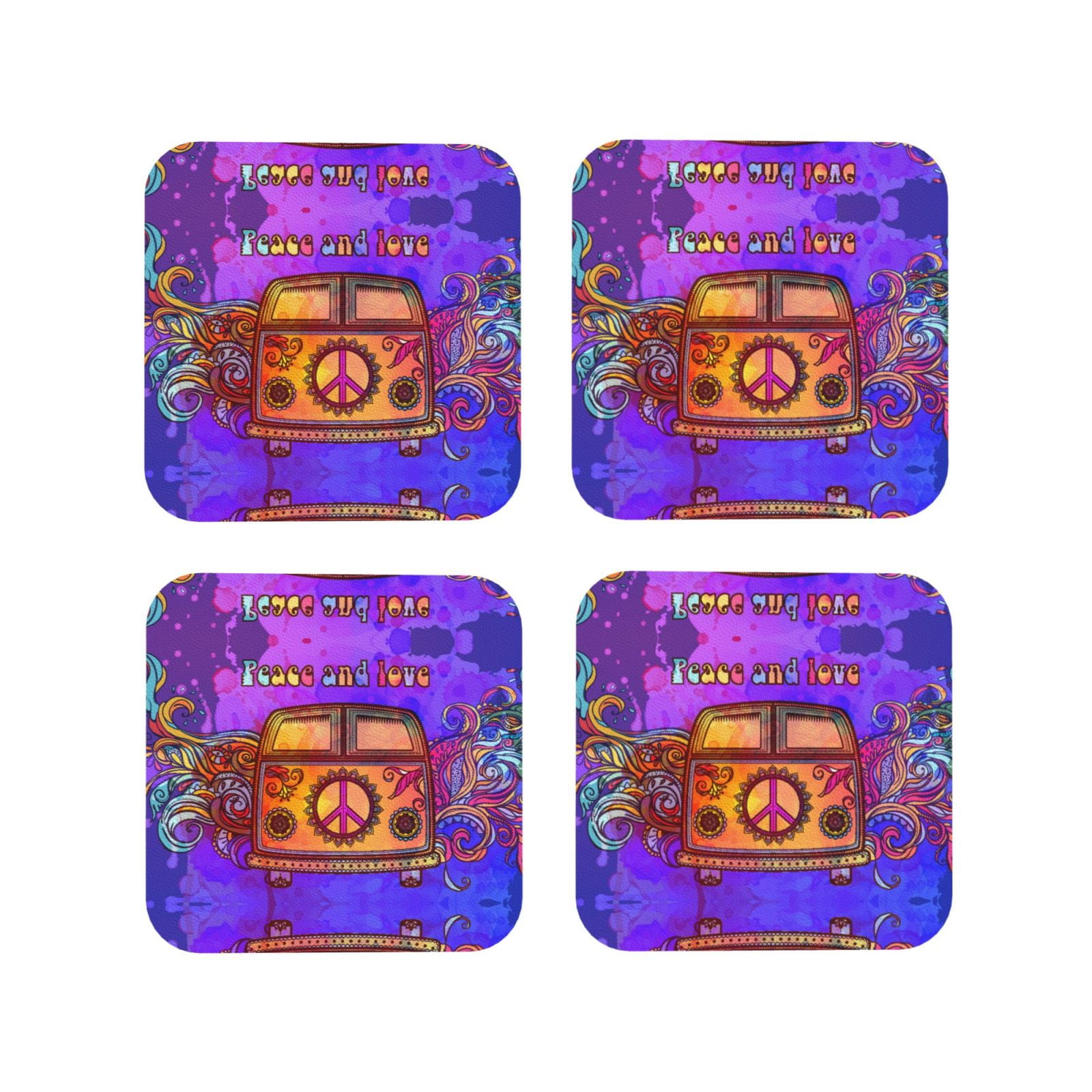 Drink Coasters, Peace and Love -PVC Leather Coasters Sets of 4 for ...