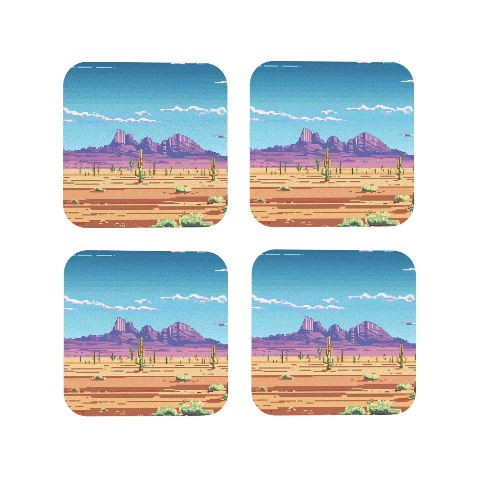 Drink Coasters, Pixel Desert Landscape -PVC Leather Coasters Sets of 4 ...