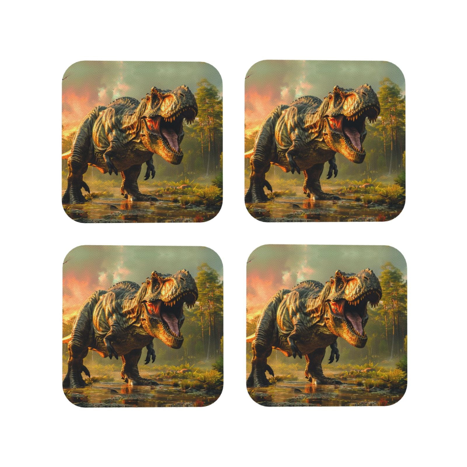 Drink Coasters, Realistic Style Forest Dinosaur -PVC Leather Coasters ...