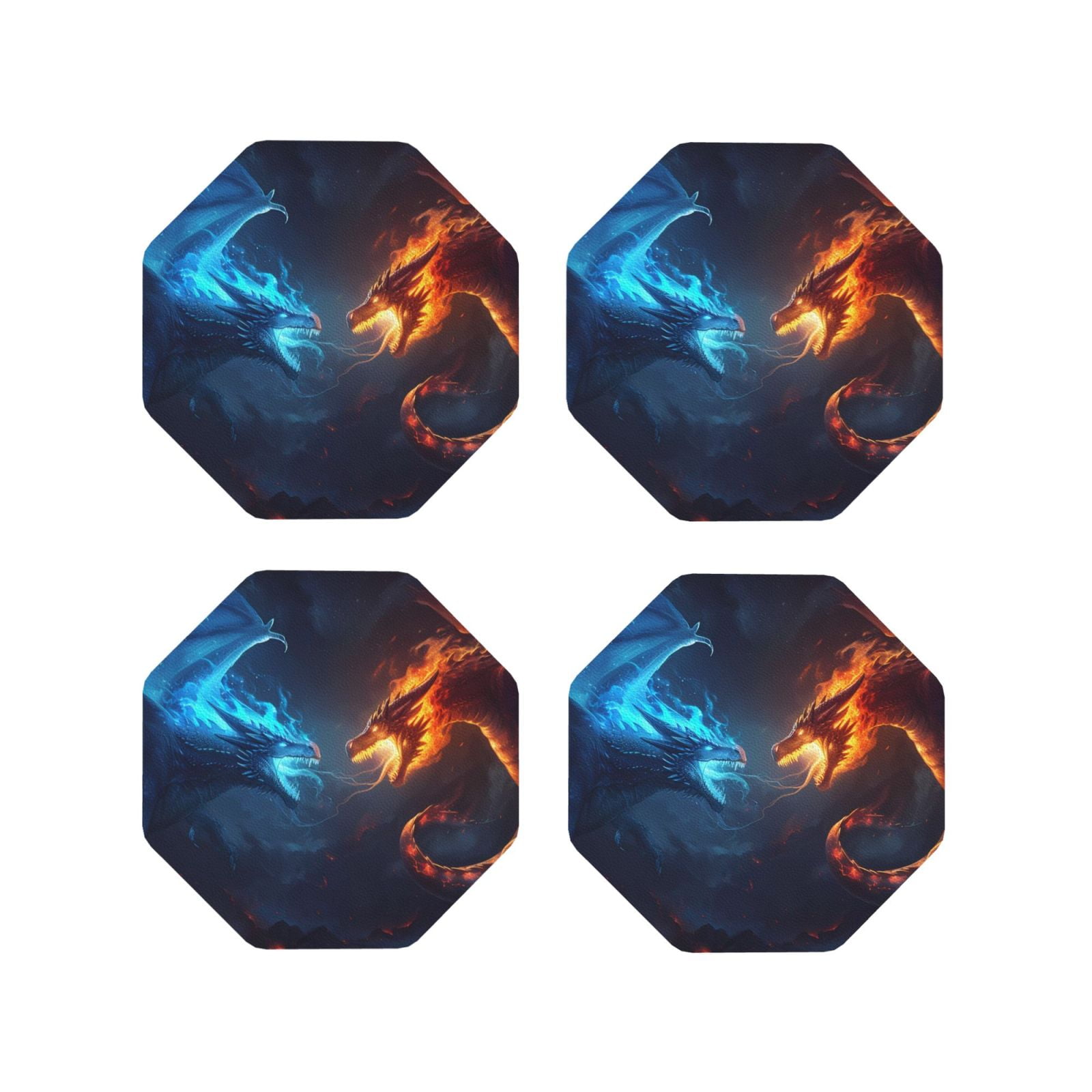 Drink Coasters, Red and Blue Fire Dragon C -PVC Leather Coasters Sets ...