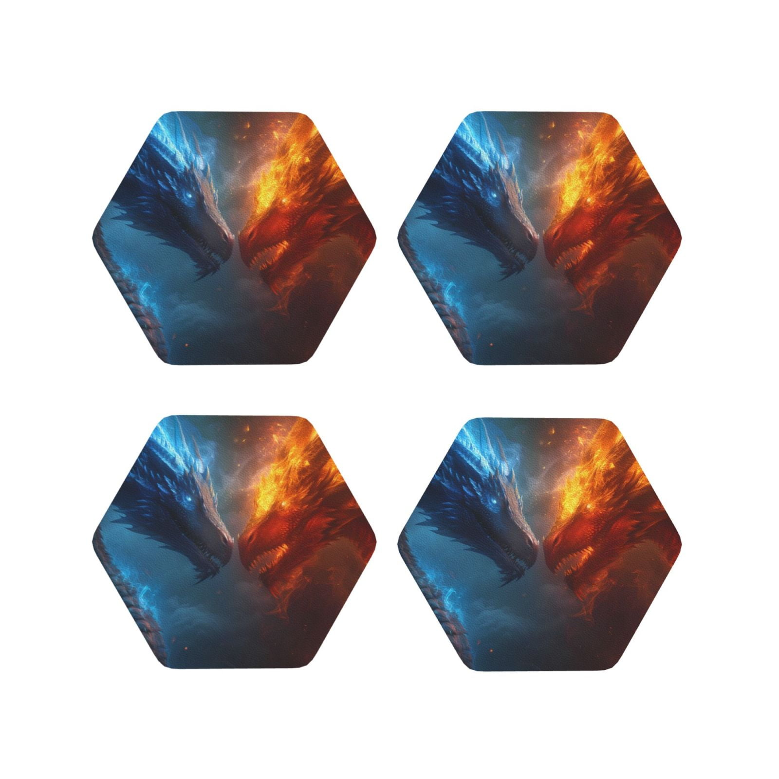 Drink Coasters, Red and Blue Fire Dragon E -PVC Leather Coasters Sets ...