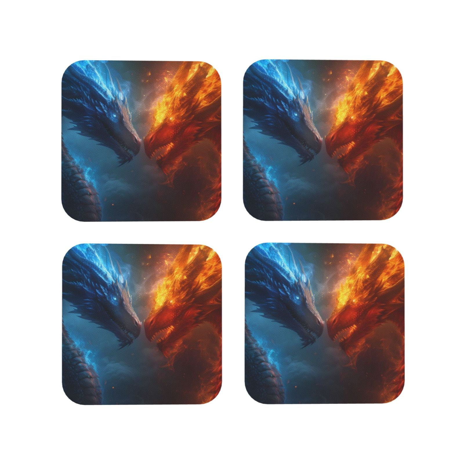 Drink Coasters, Red and Blue Fire Dragon E -PVC Leather Coasters Sets ...