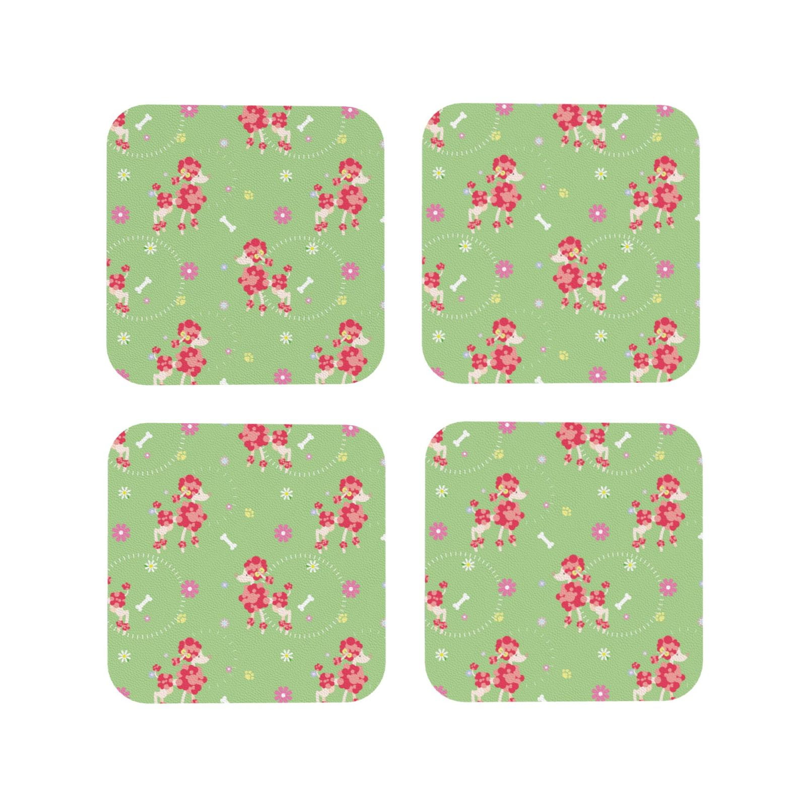 Drink Coasters, Red Cute Poodle Dog Stars Flower -PVC Leather Coasters ...