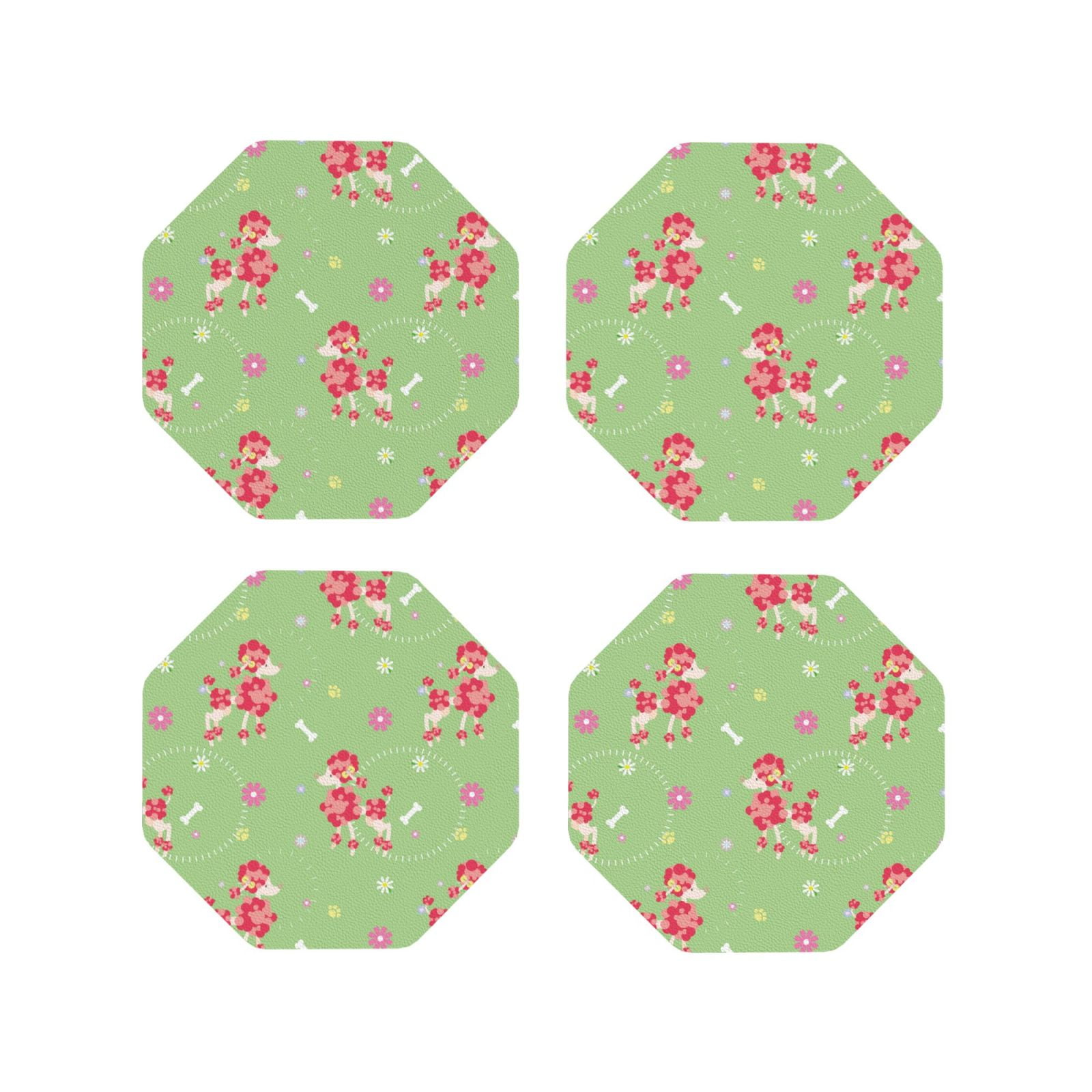 Drink Coasters, Red Cute Poodle Dog Stars Flower -PVC Leather Coasters ...