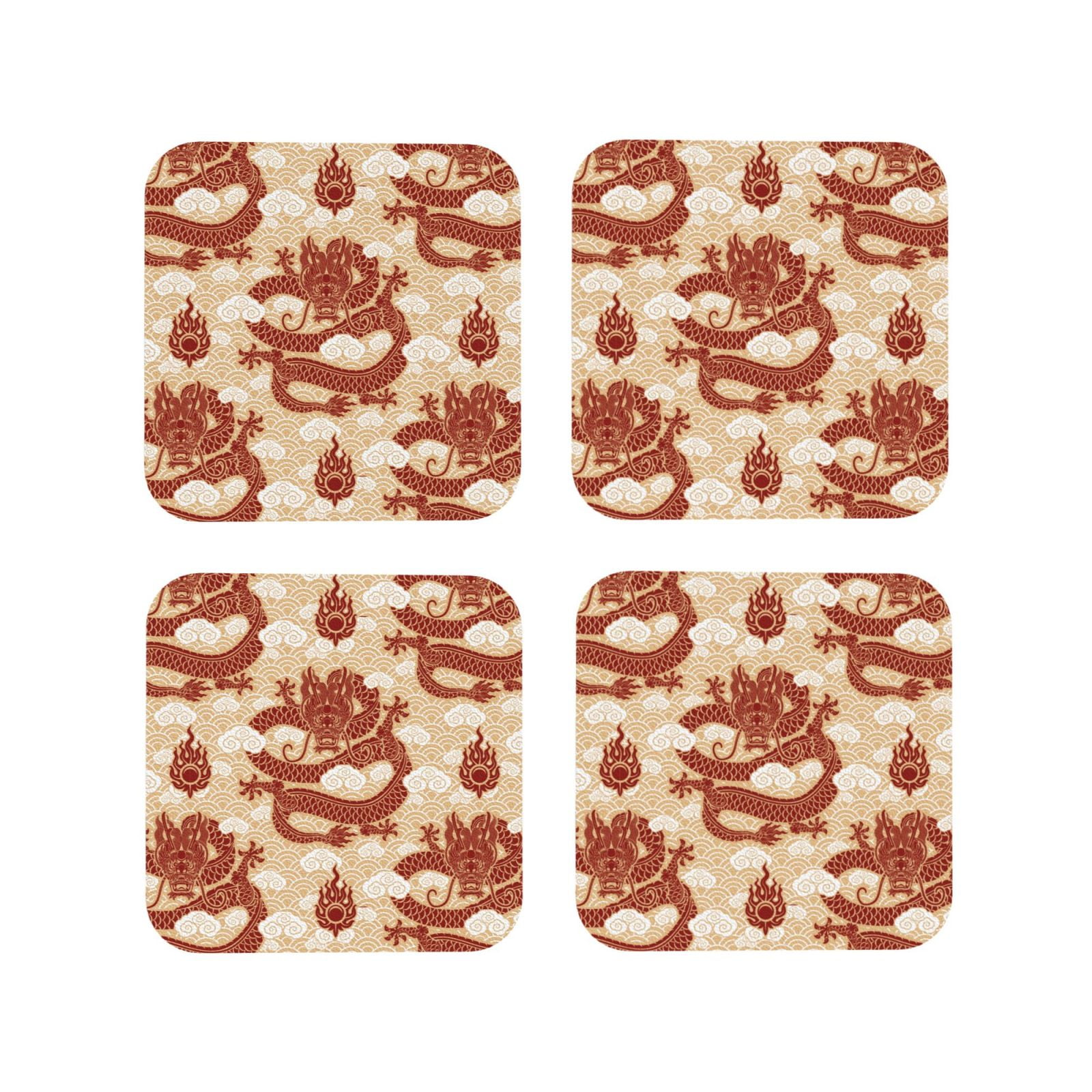 Drink Coasters, Red Golden Dragon Clouds -PVC Leather Coasters Sets of ...