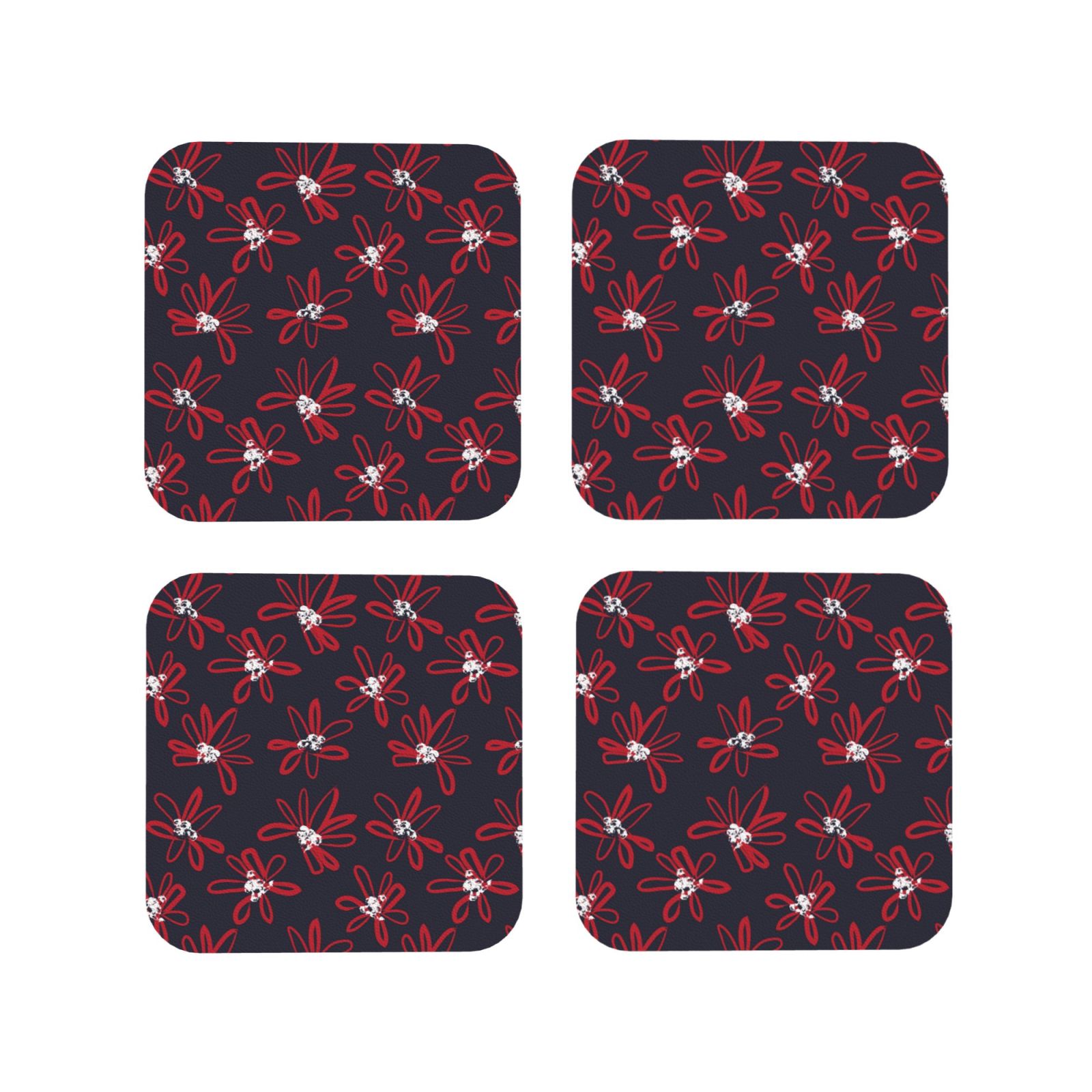 Drink Coasters, Red Navy Floral -PVC Leather Coasters Sets of 4 for ...