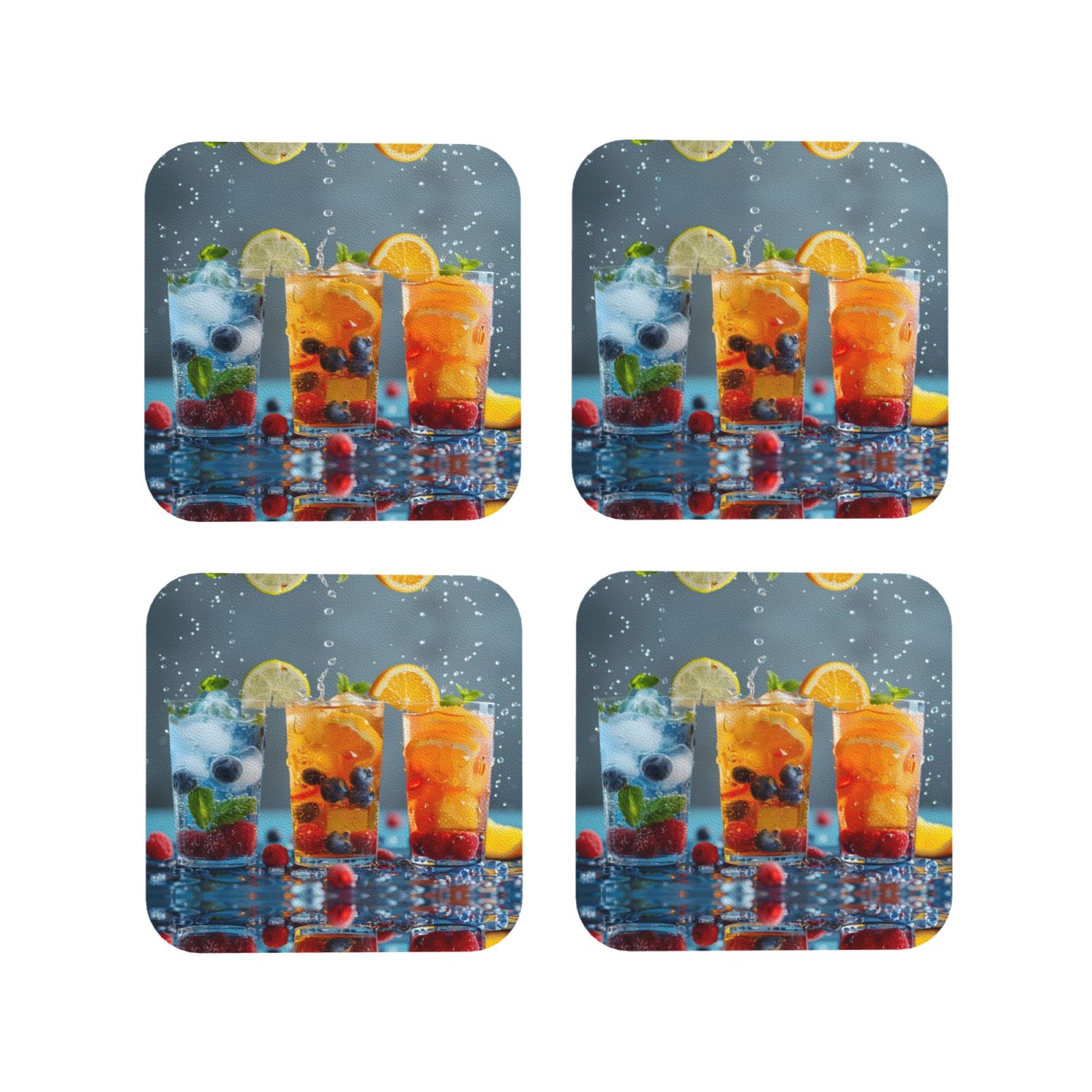 Drink Coasters, Refreshing Fruit Infused Drinks -PVC Leather Coasters ...