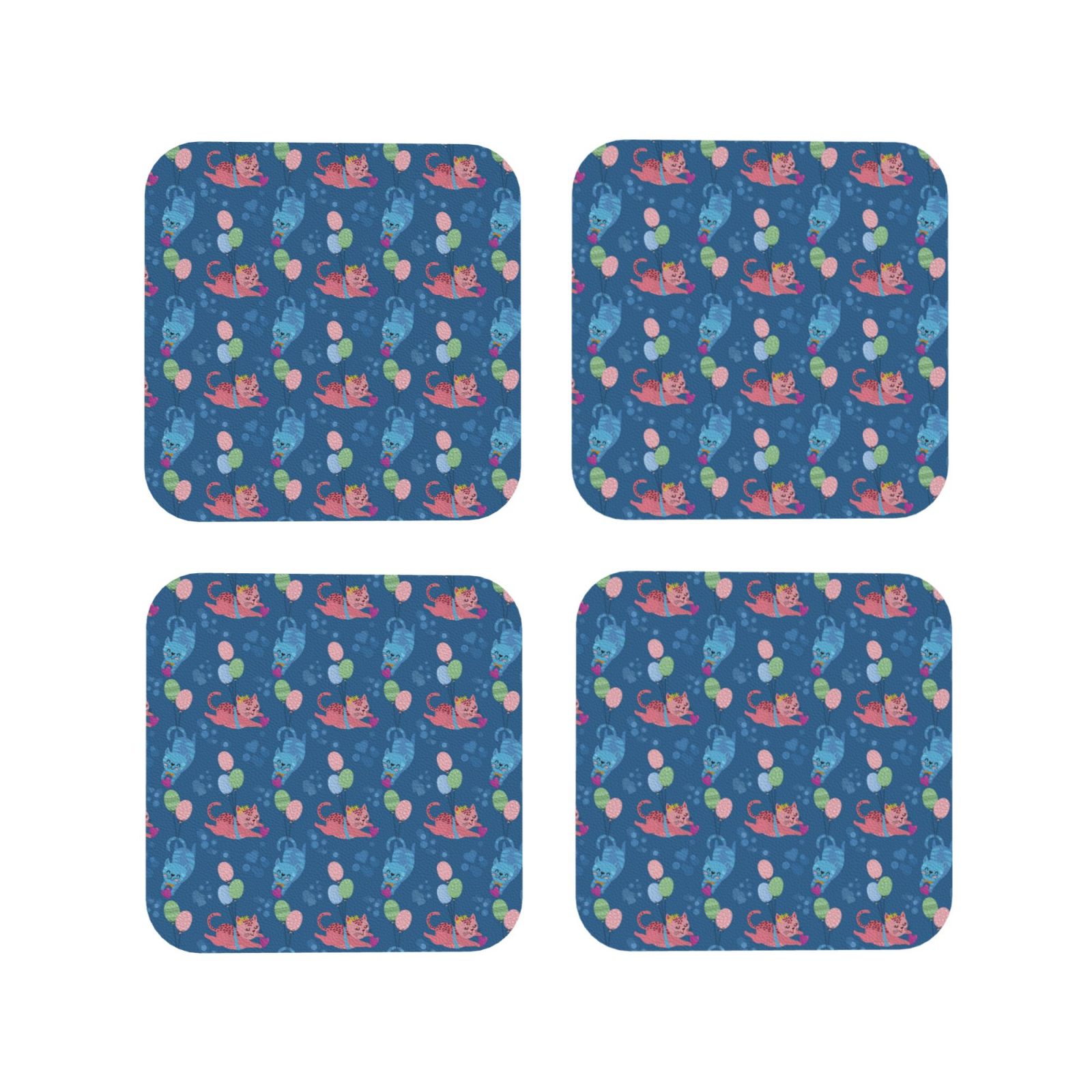 Drink Coasters, Romantic Cute Cartoon Cat Balloon -PVC Leather Coasters ...