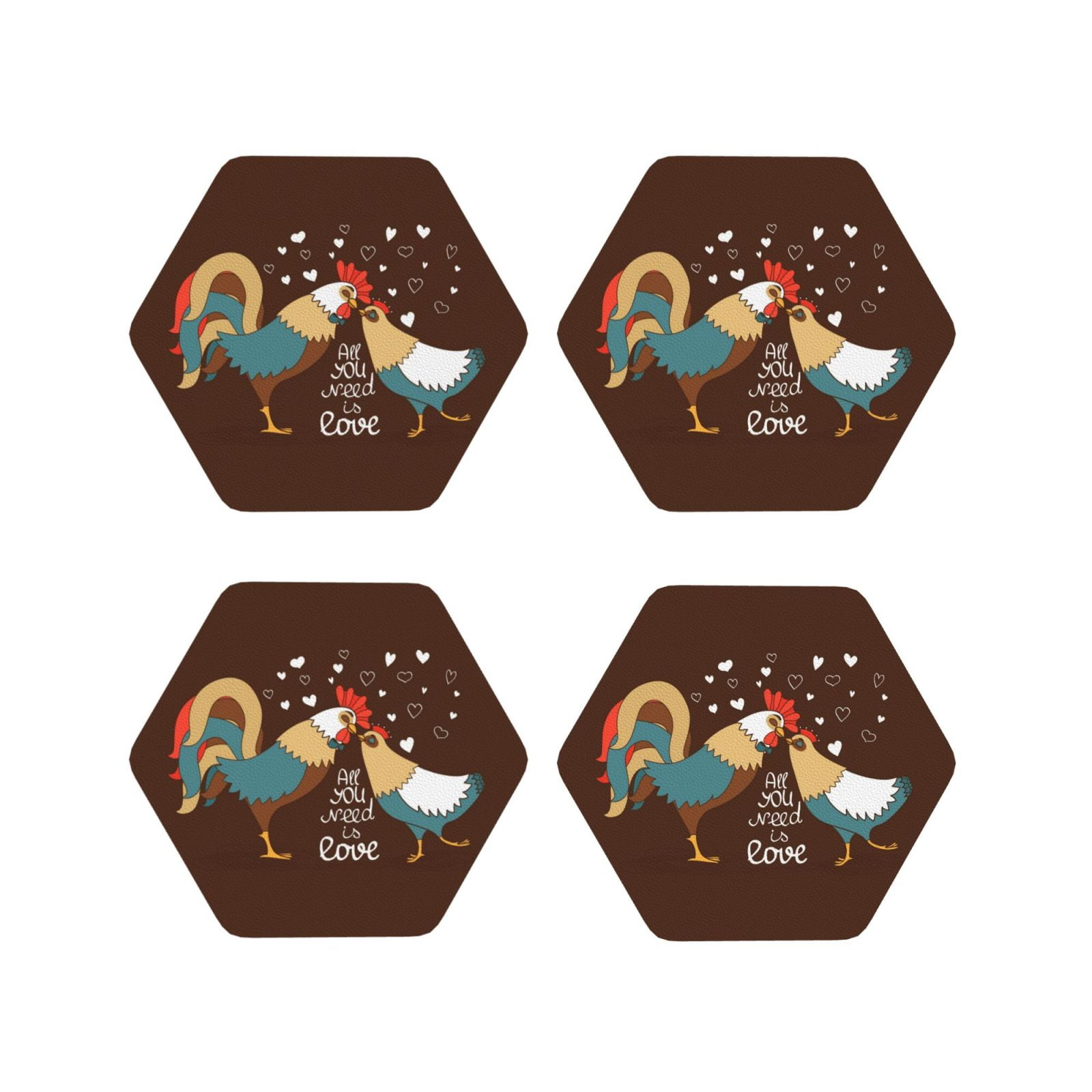 Drink Coasters, Rooster And Chicken -PVC Leather Coasters Sets of 4 for ...