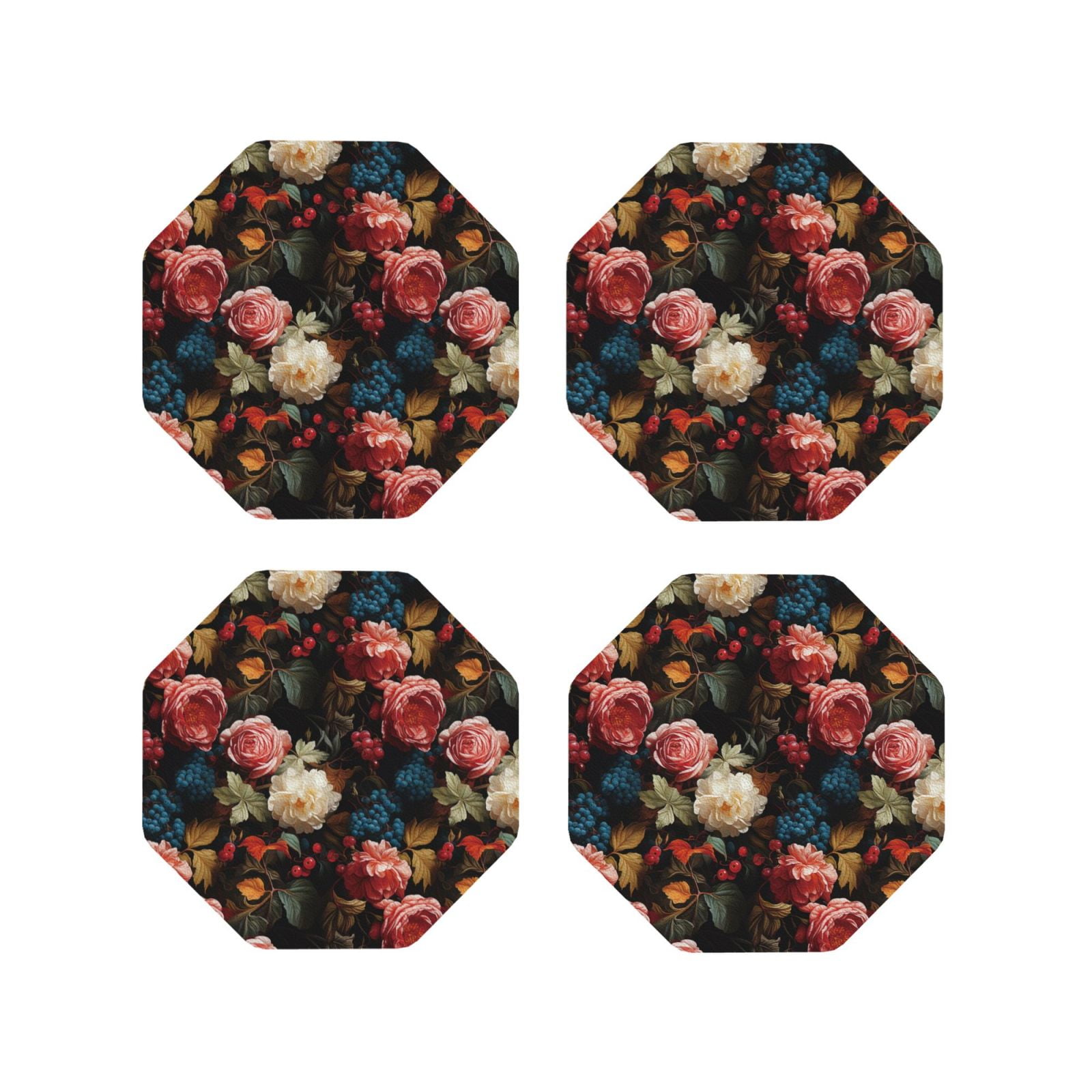 Drink Coasters, Rose Flowers Grape -PVC Leather Coasters Sets of 4 for ...