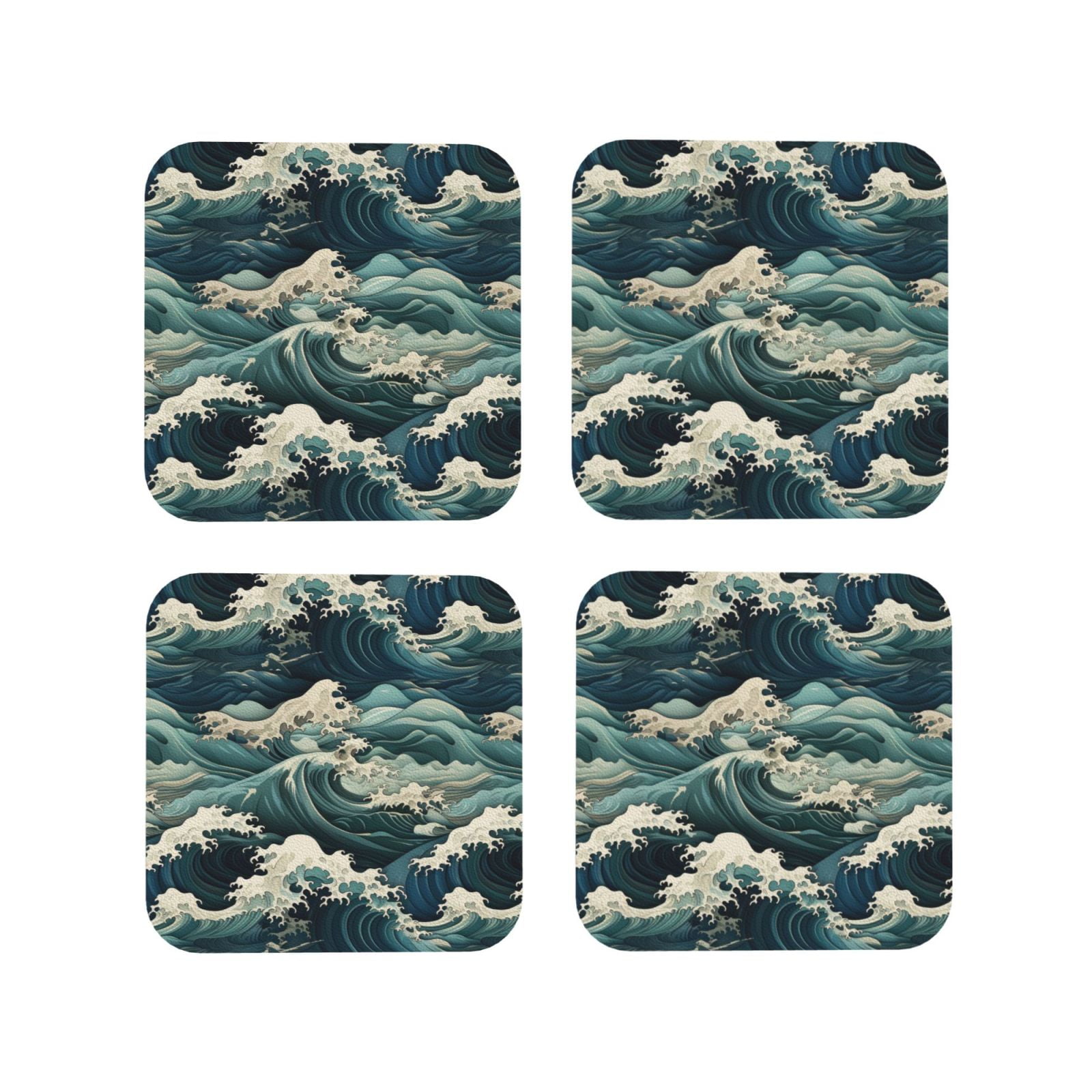 Drink Coasters, Sea Waves Art -PVC Leather Coasters Sets of 4 for ...