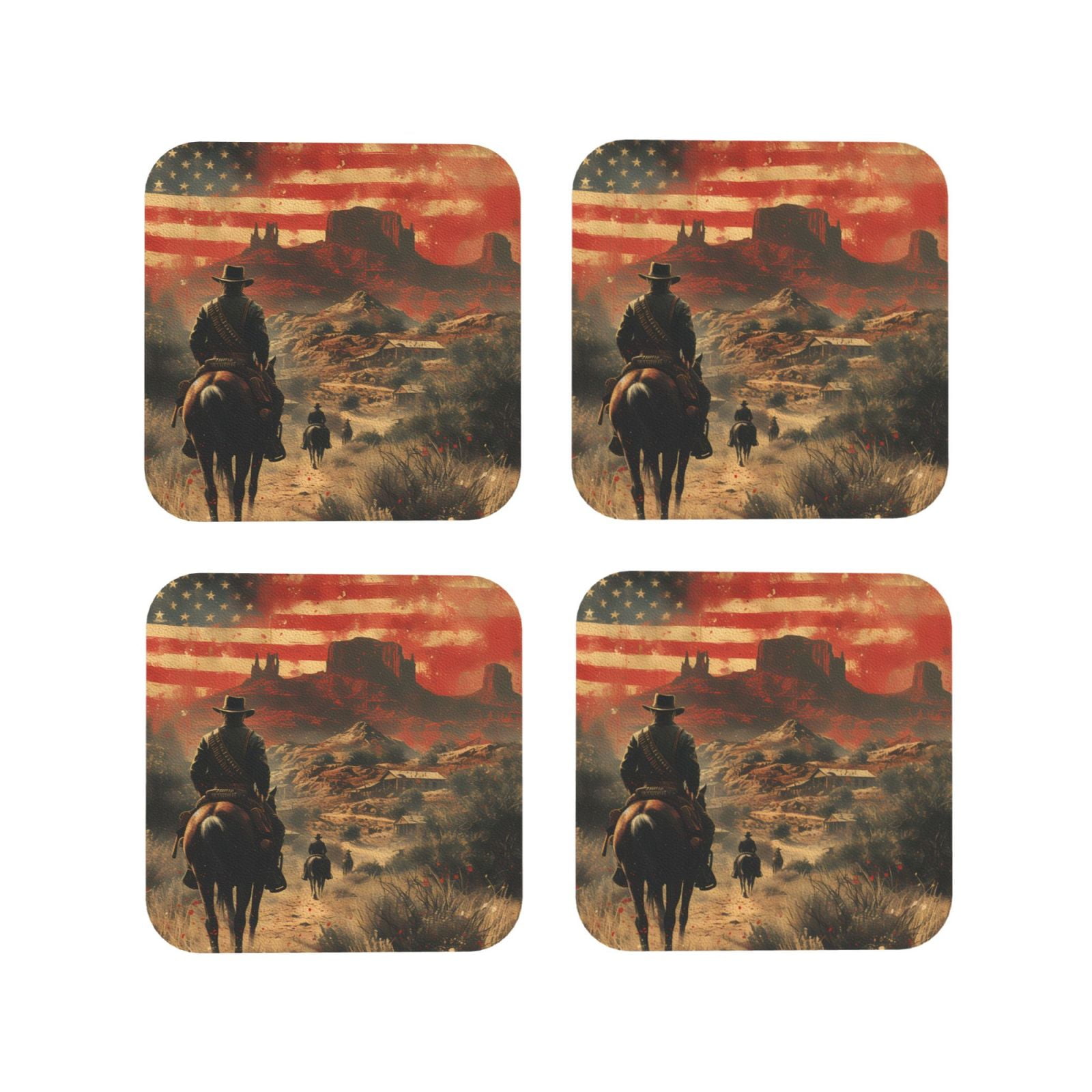 Drink Coasters Set of 4, 1860s Style American Cowboy Leather Coasters ...