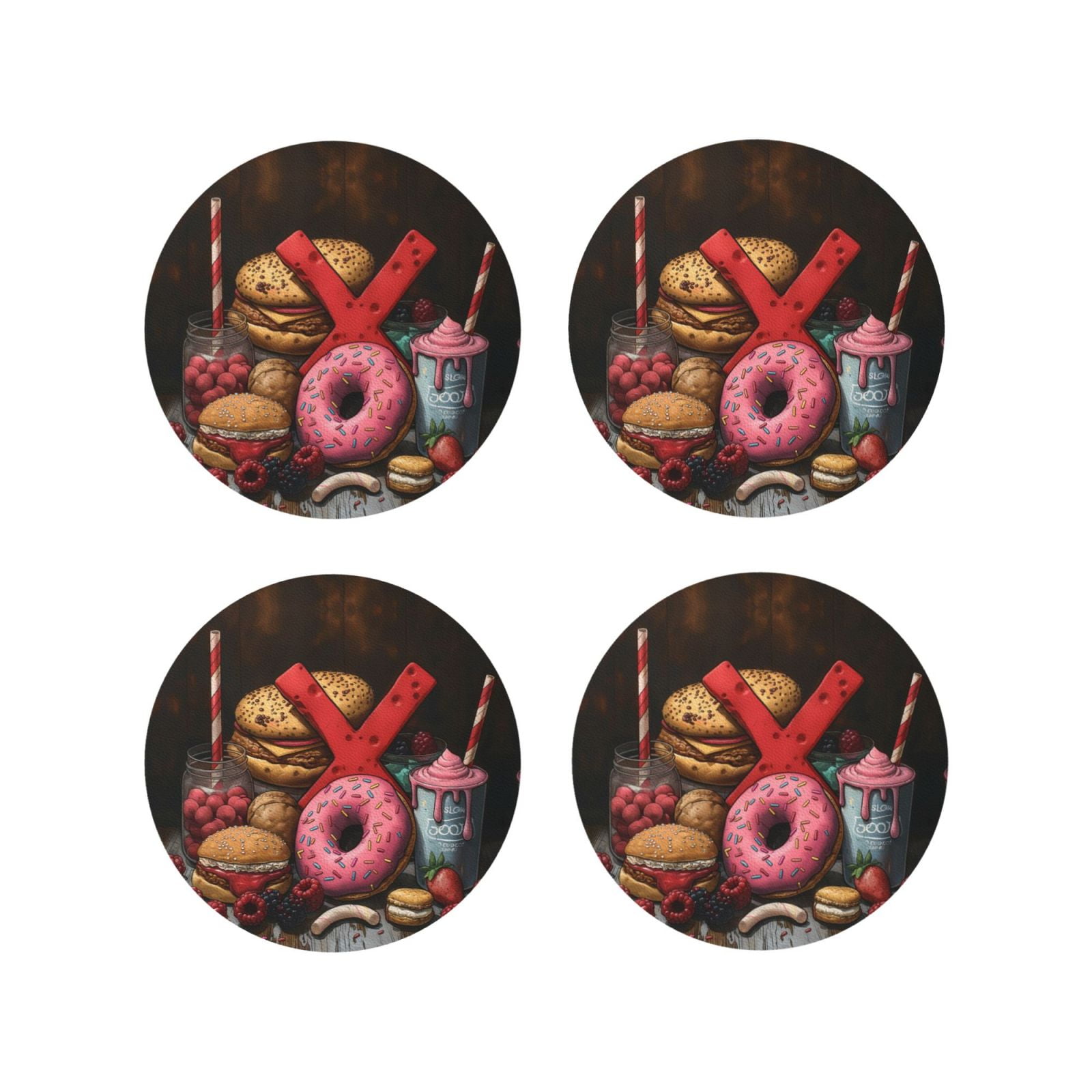 Drink Coasters Set of 4, American Cute Food Art Leather Coasters for ...