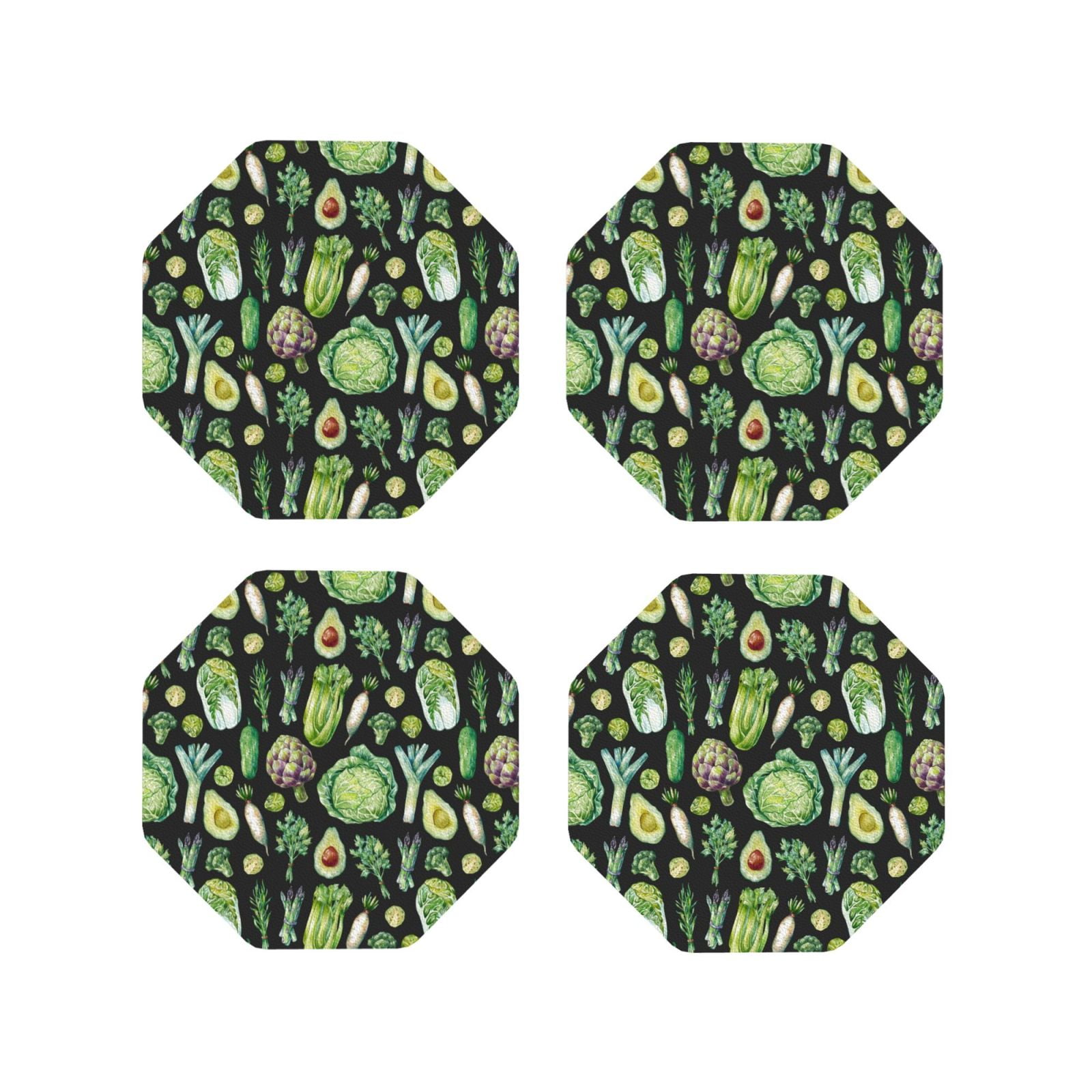 Drink Coasters Set of 4, Asparagu vegetable Leather Coasters for Coffee ...