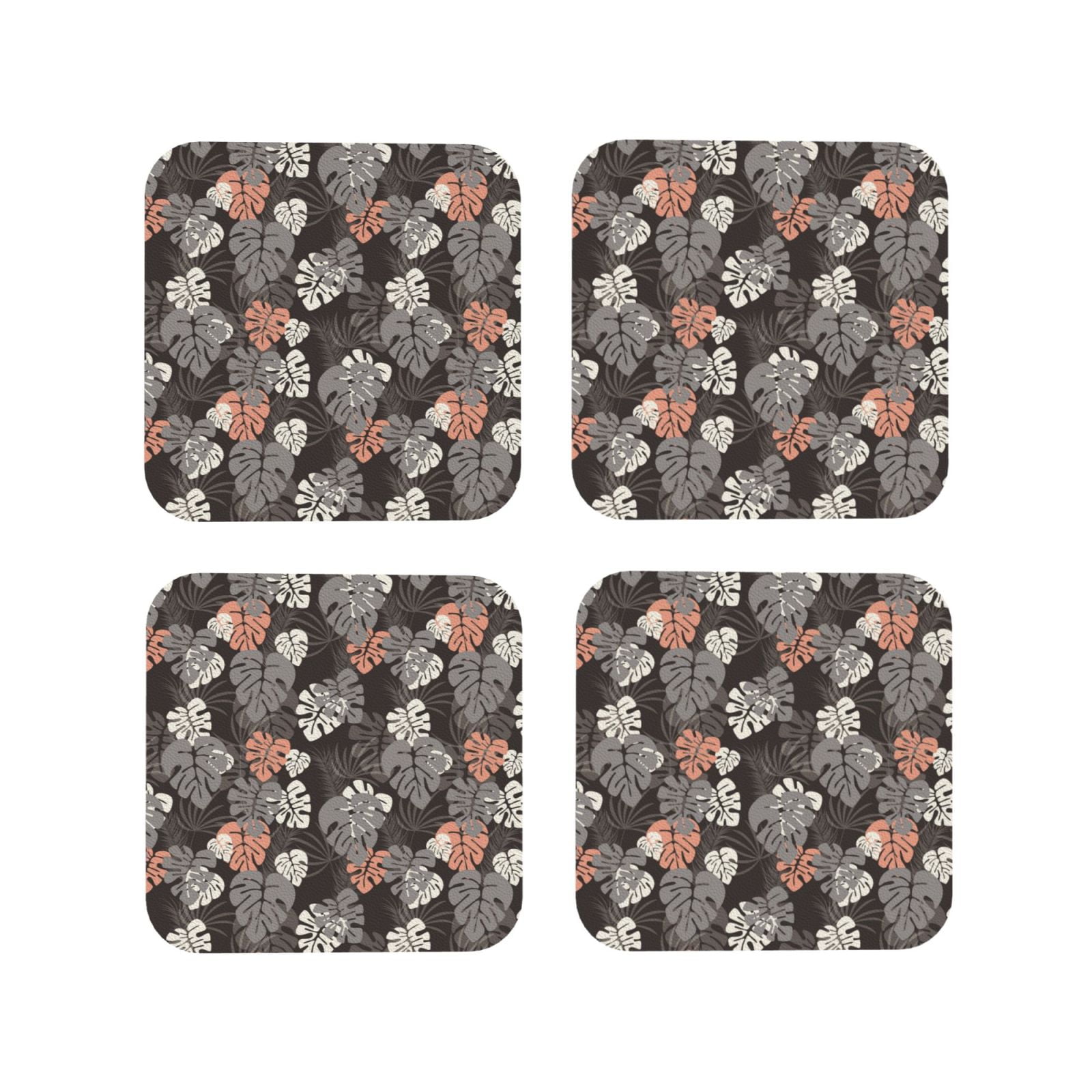 Drink Coasters Set of 4, Banana leaves Leather Coasters for Coffee ...