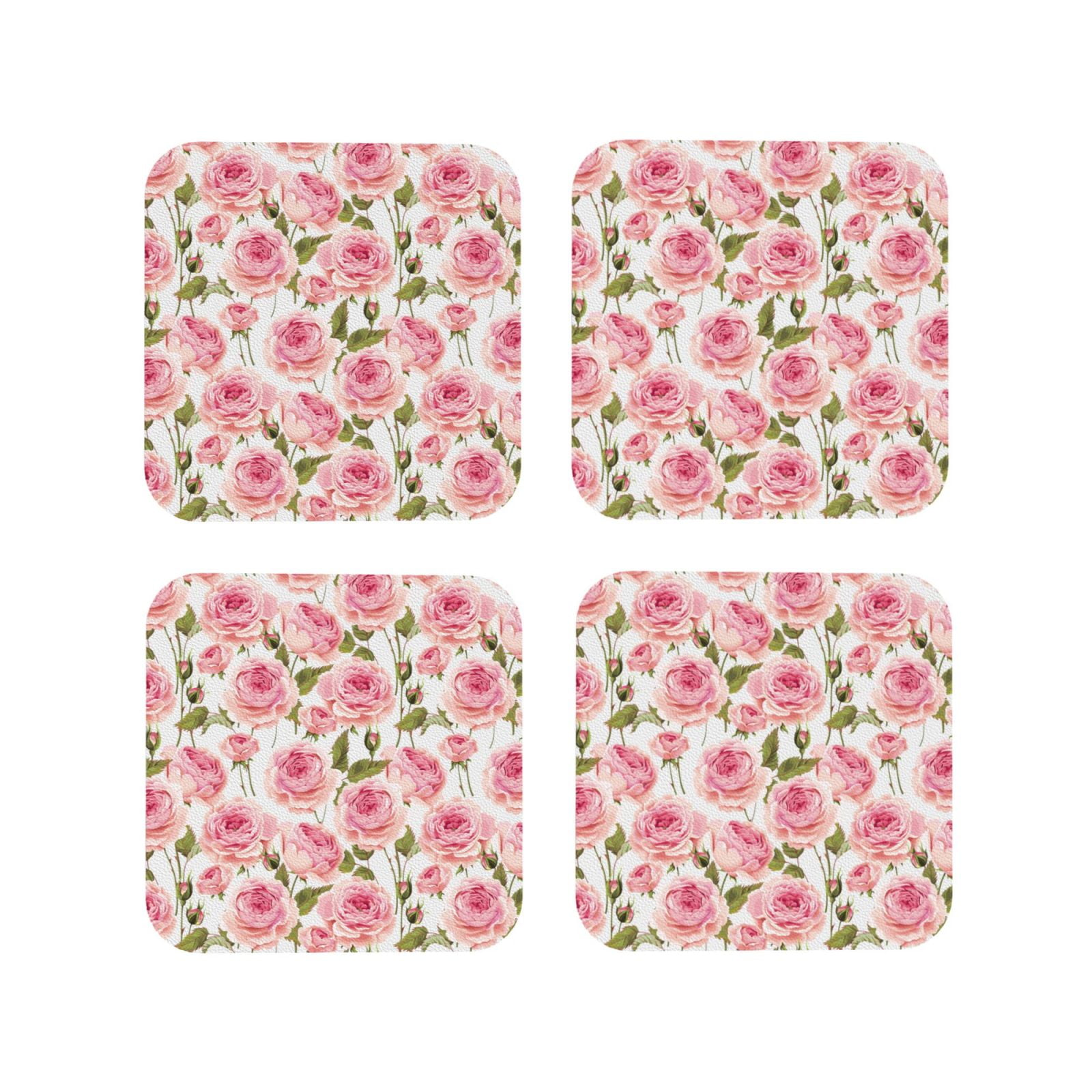 Drink Coasters Set of 4, Beautiful Rose Flowers A Leather Coasters for ...