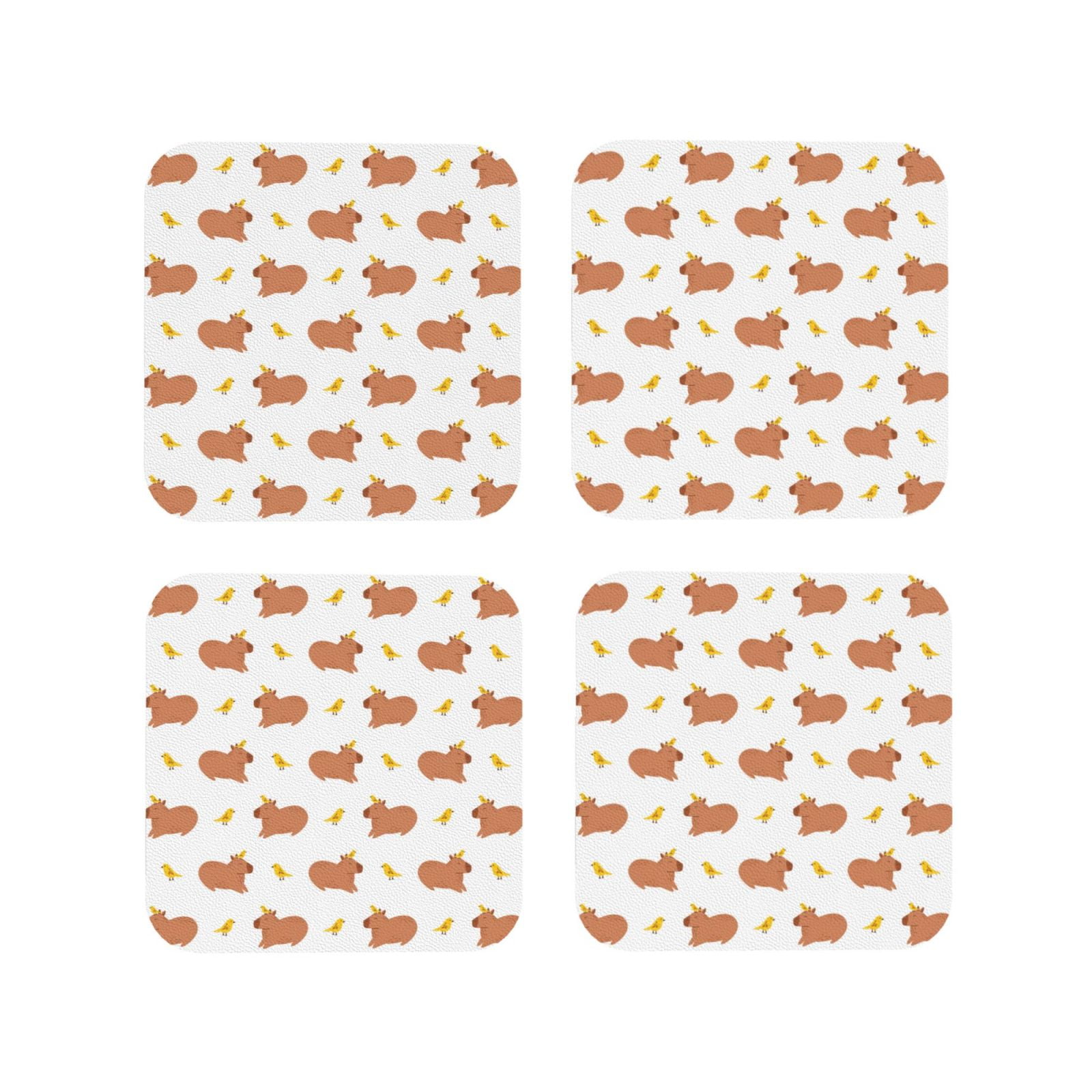 Drink Coasters Set of 4 - Bird Capybaras Print Leather Coasters for ...