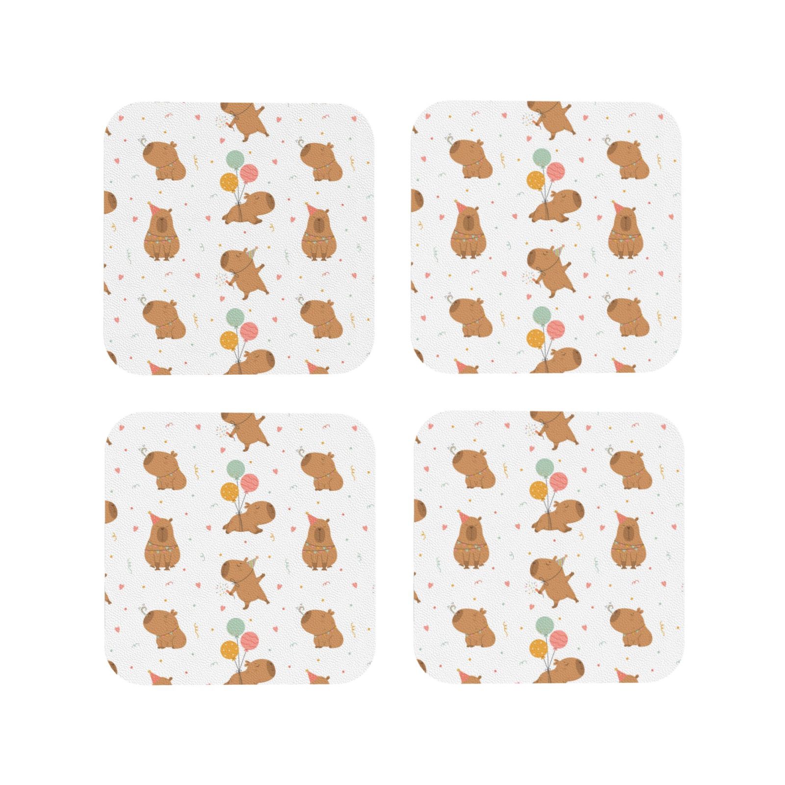 Drink Coasters Set of 4 - Capybaras Birthday Leather Coasters for ...