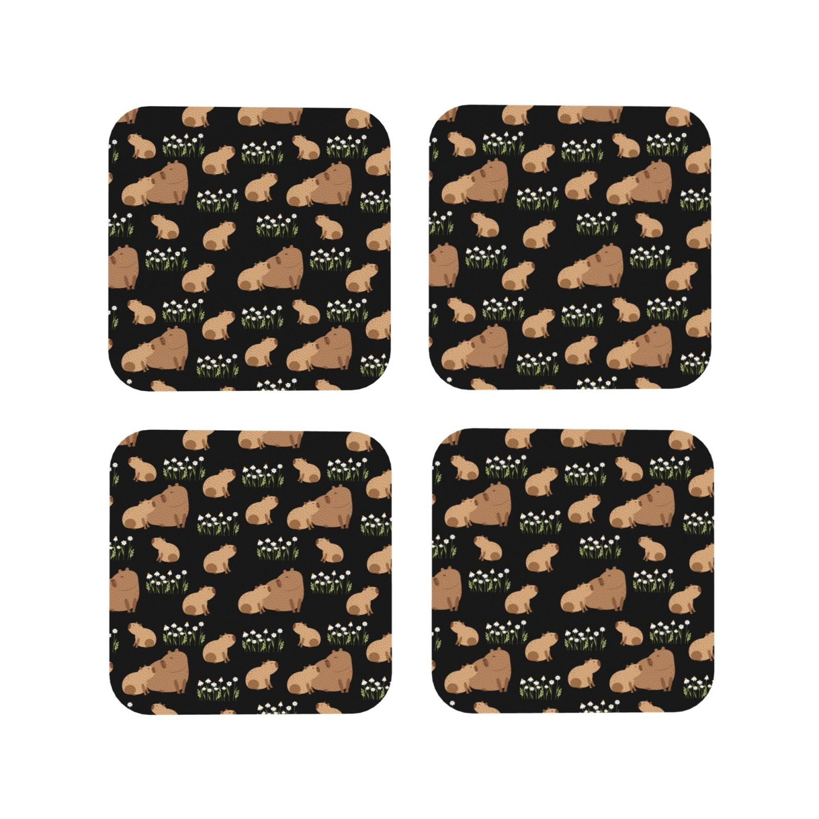 Drink Coasters Set of 4, Capybaras Daisy Leather Coasters for Coffee ...