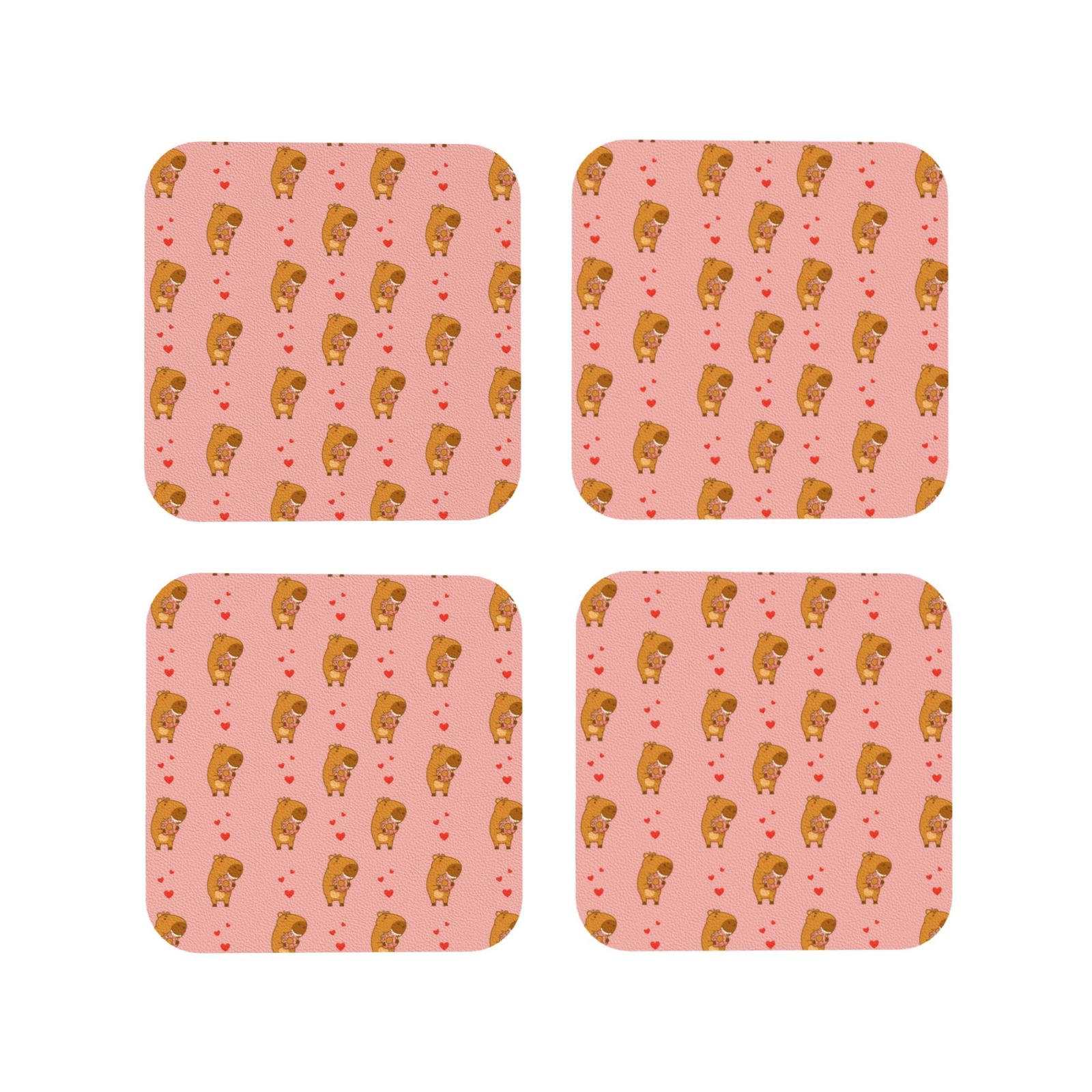 Drink Coasters Set of 4, Capybaras Donut Leather Coasters for Coffee ...