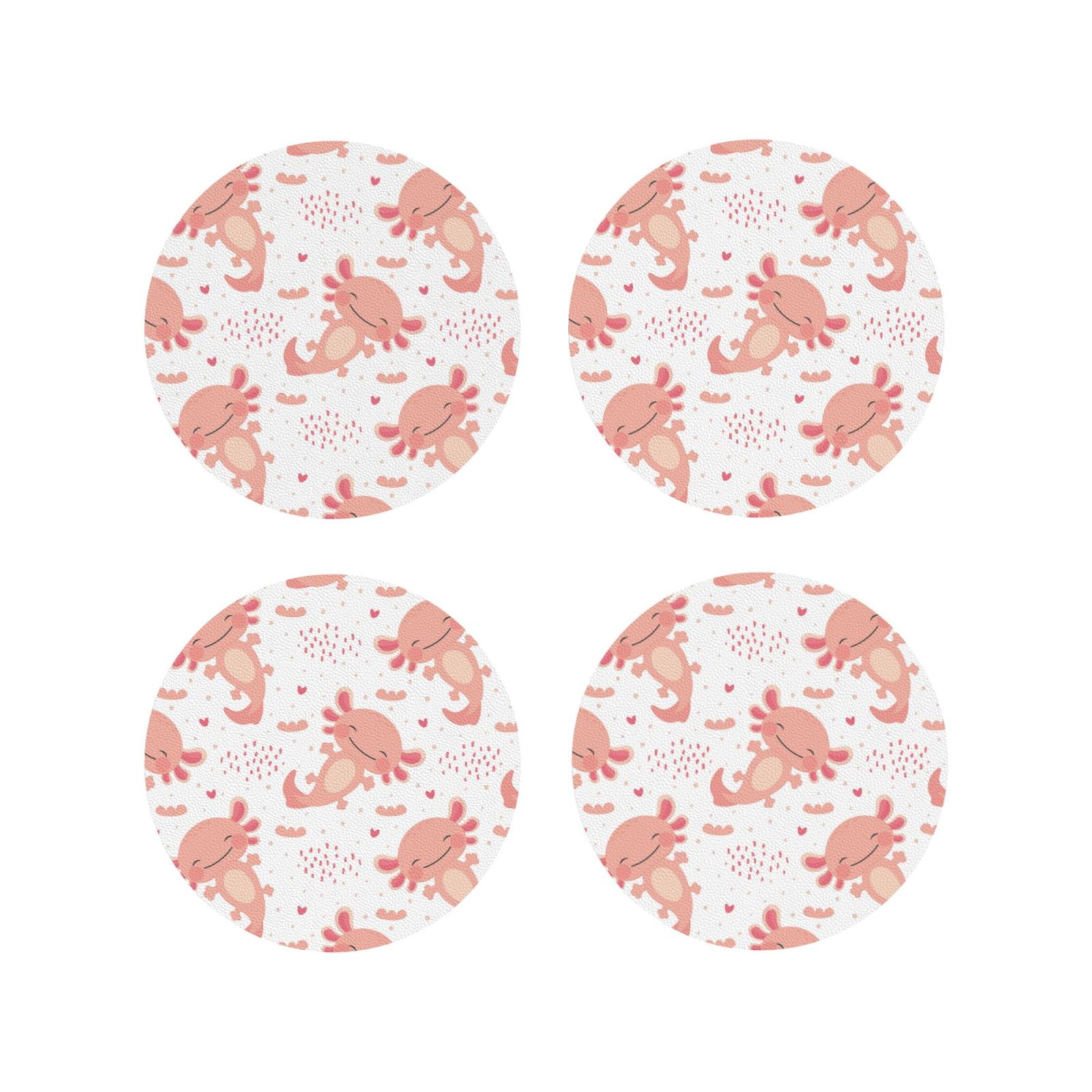 Drink Coasters Set of 4, Cartoon Cute Axolotl White Leather Coasters ...