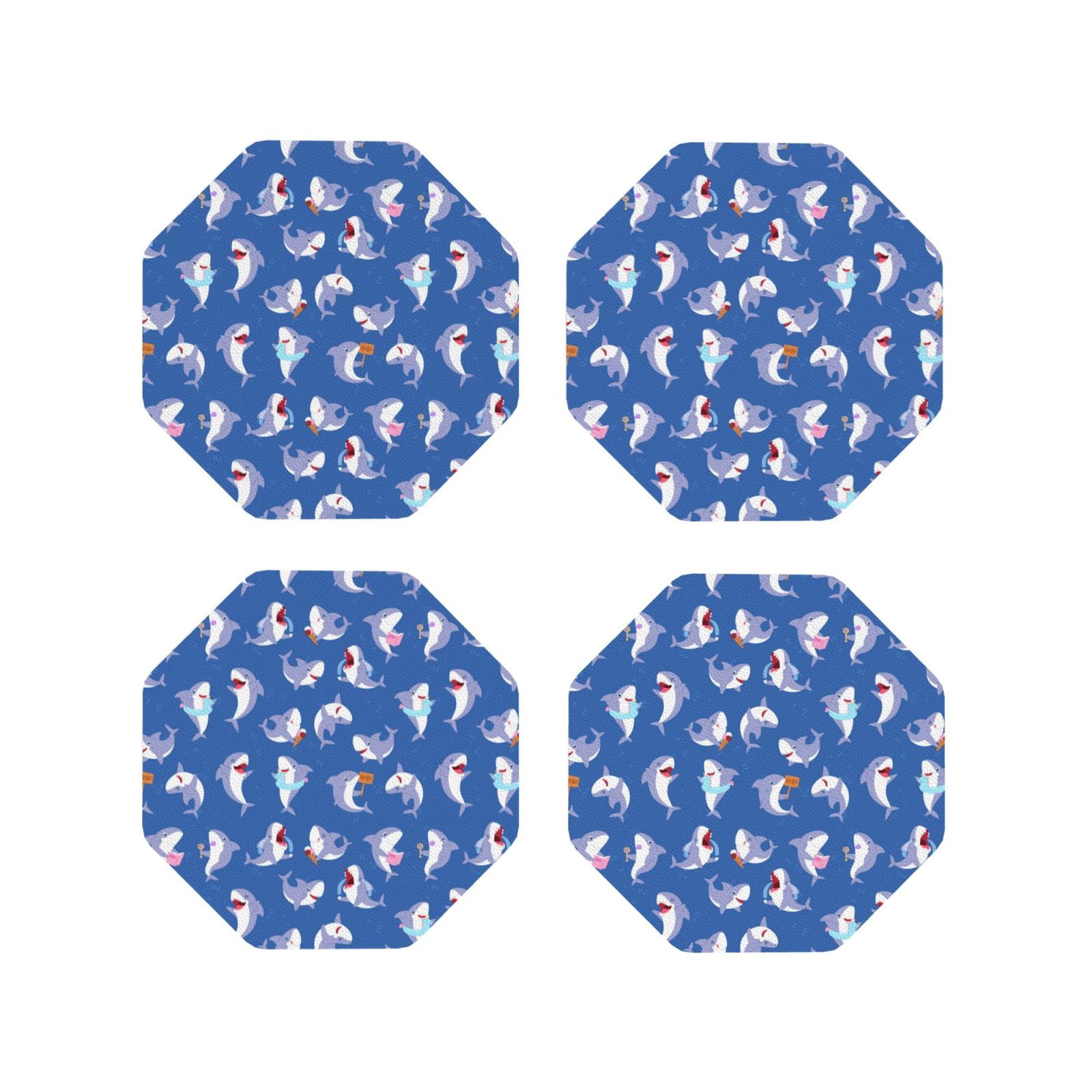 Drink Coasters Set of 4, Cartoon Funny Happy Cute Smiling Leather ...