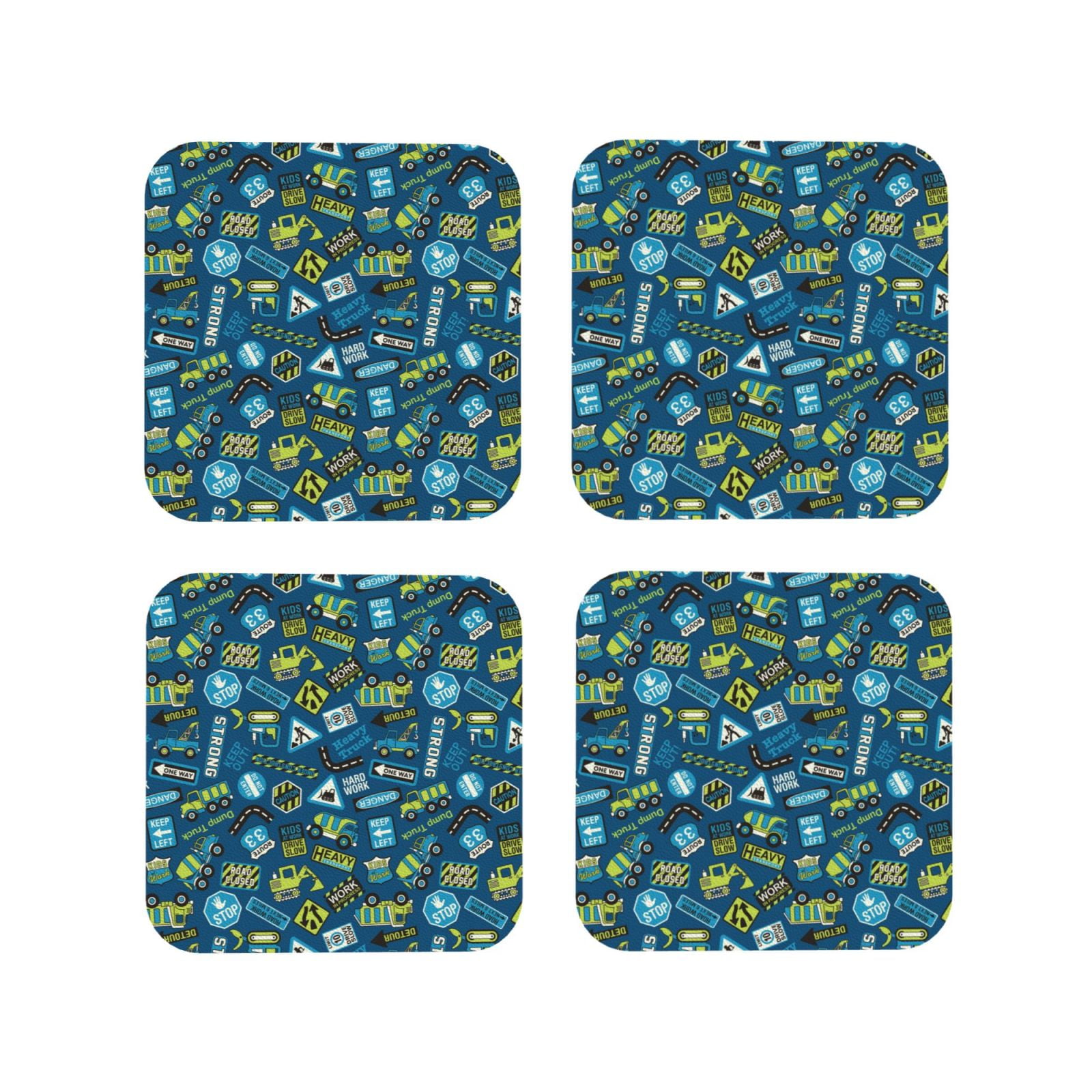 Drink Coasters Set of 4 - Cartoon Heavy Machinery Leather Coasters for ...