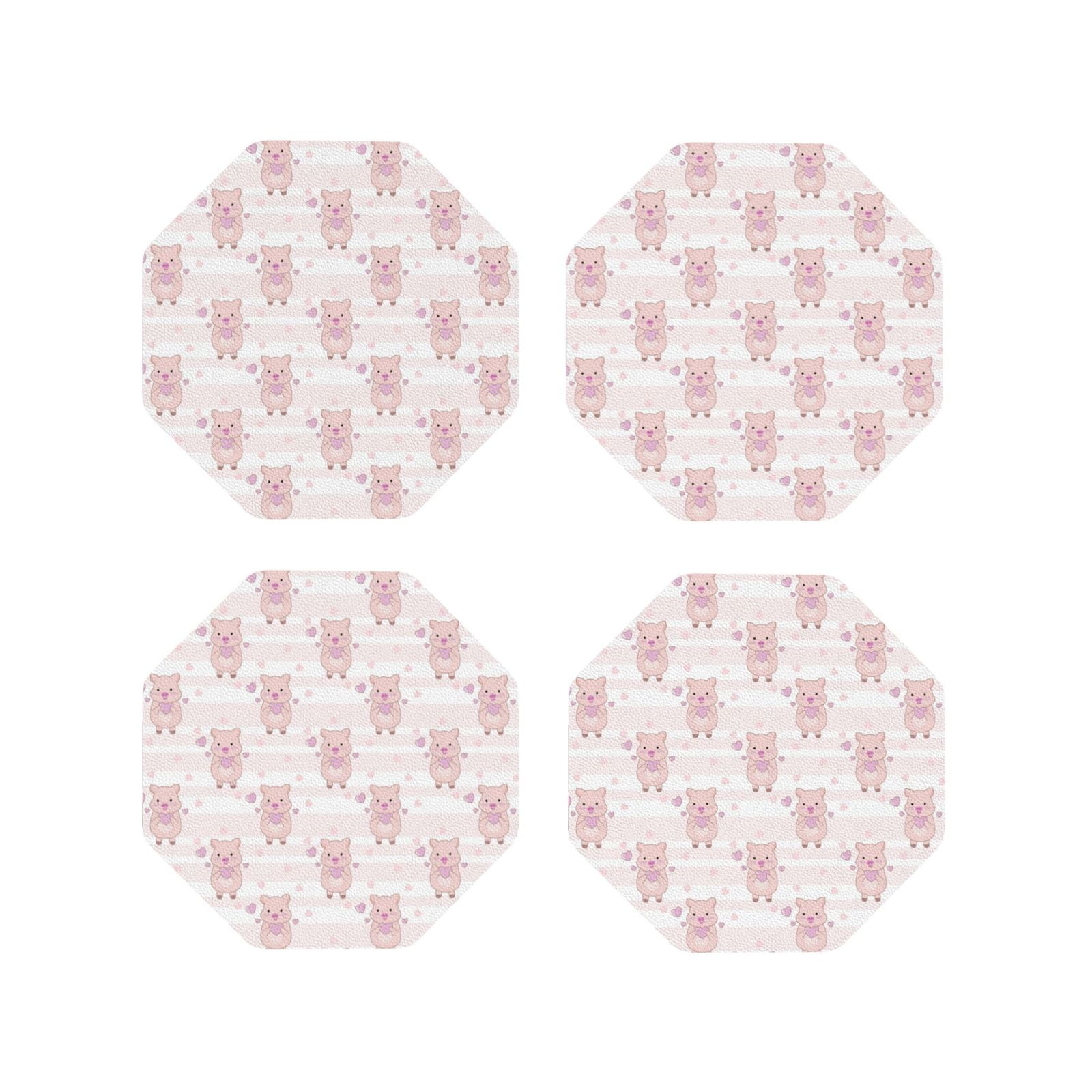 Drink Coasters Set of 4, Cartoon Love Cute Pig Leather Coasters for ...
