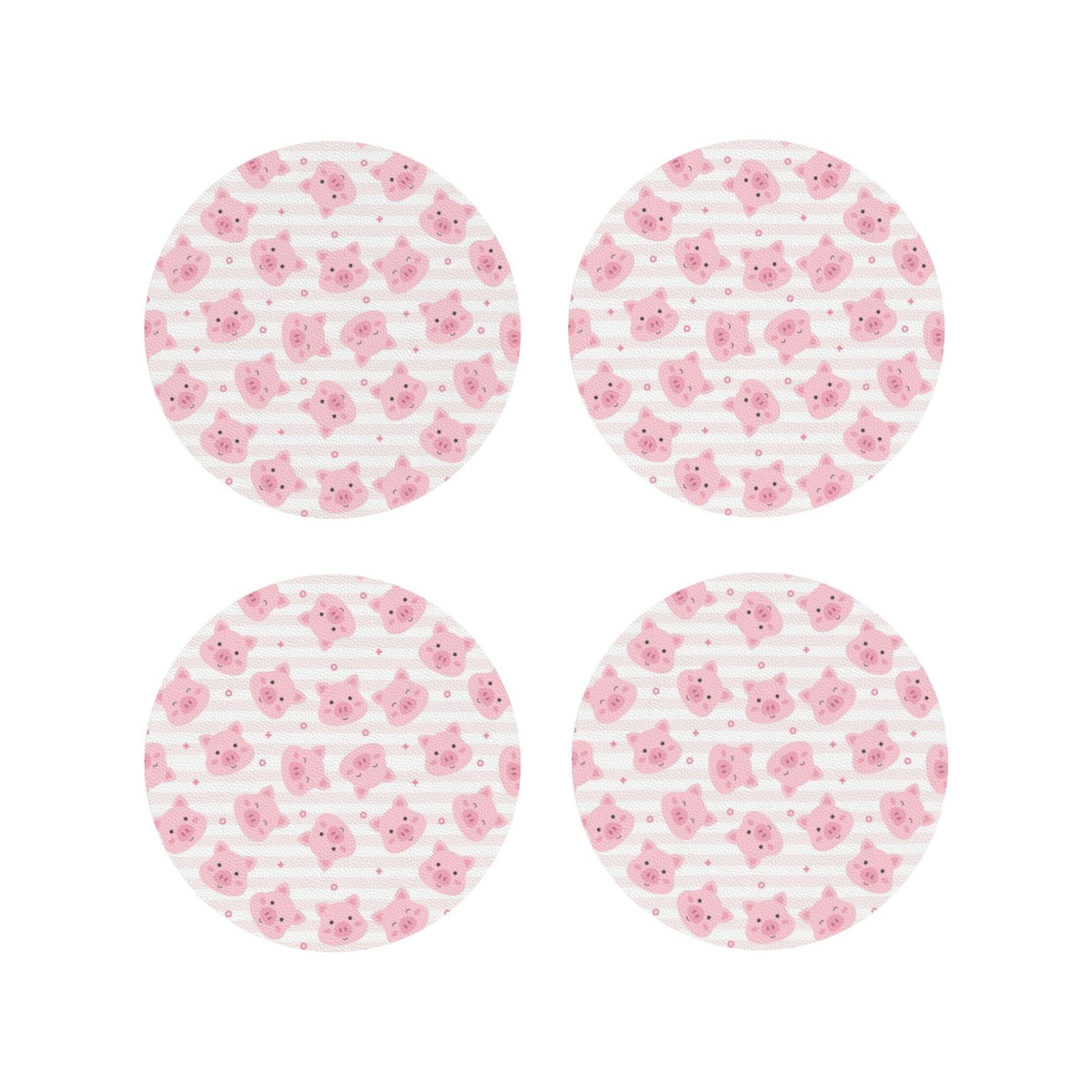 Drink Coasters Set of 4 - Cartoon Pig Leather Coasters for Coffee Table ...